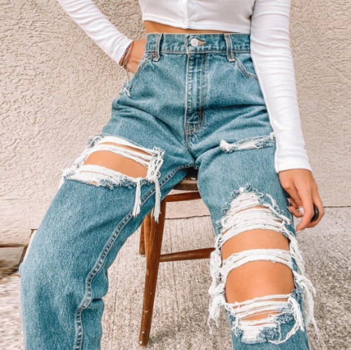 Generic 2025 New Retro Tattered Jeans Jeans for Women - Walmart.com