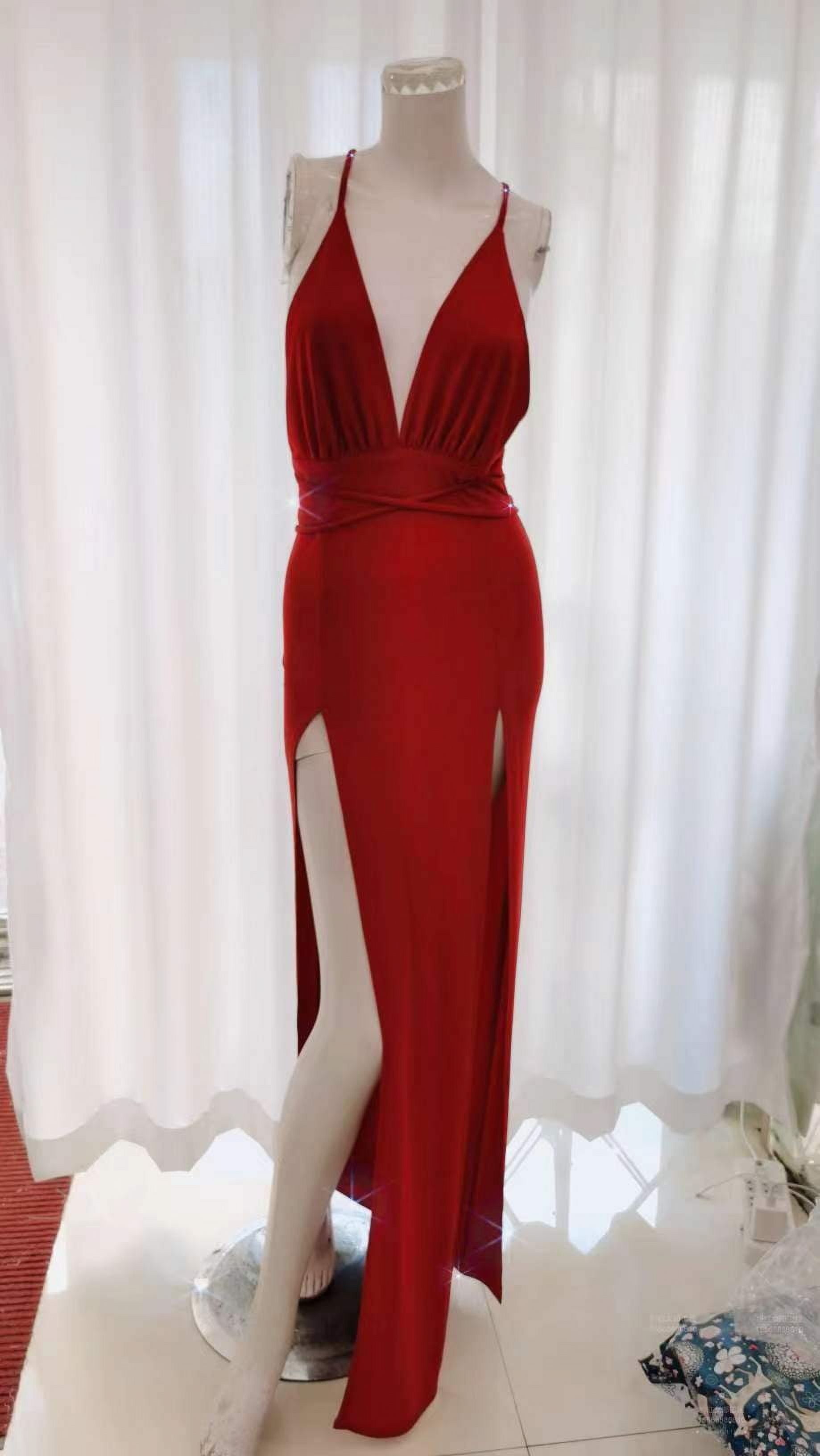 Generic 2025 New Suspender Deep V Dress Low-Cut Cinched Slit Formal ...