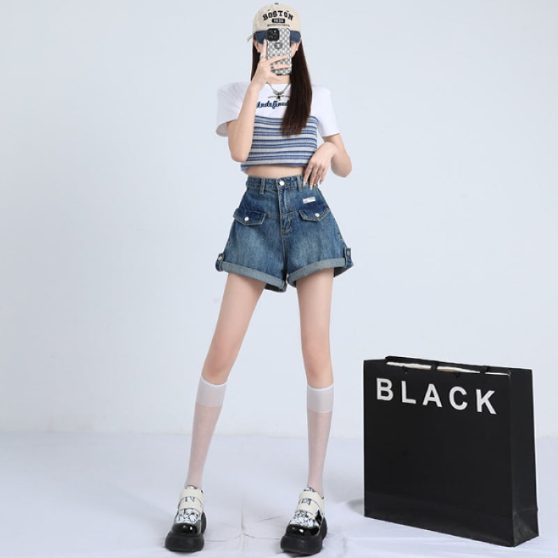 Generic 2025 Spring New Hot Girl Curling Wide Leg Blue High Waist Denim ...