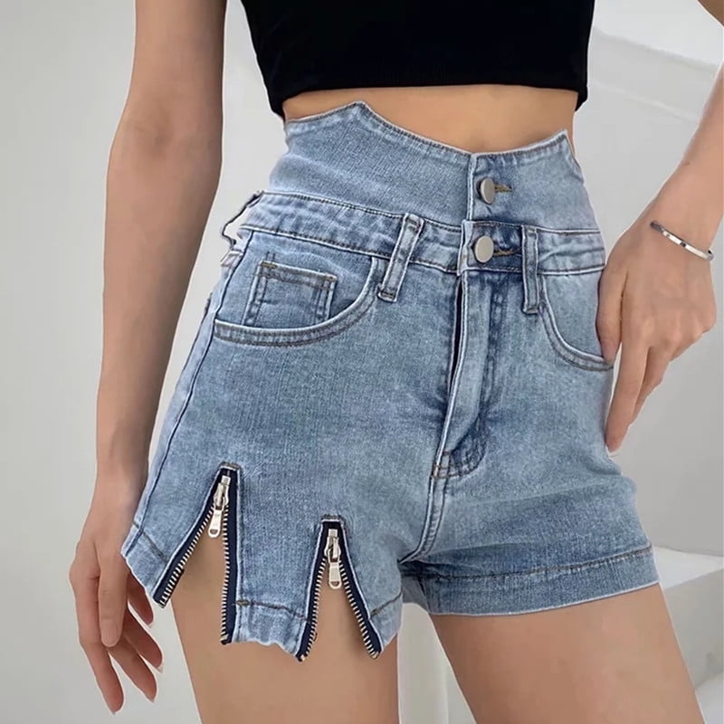 Generic 2025 Summer High Waist Stretch Slim Asymmetric Side Zipper Slit ...