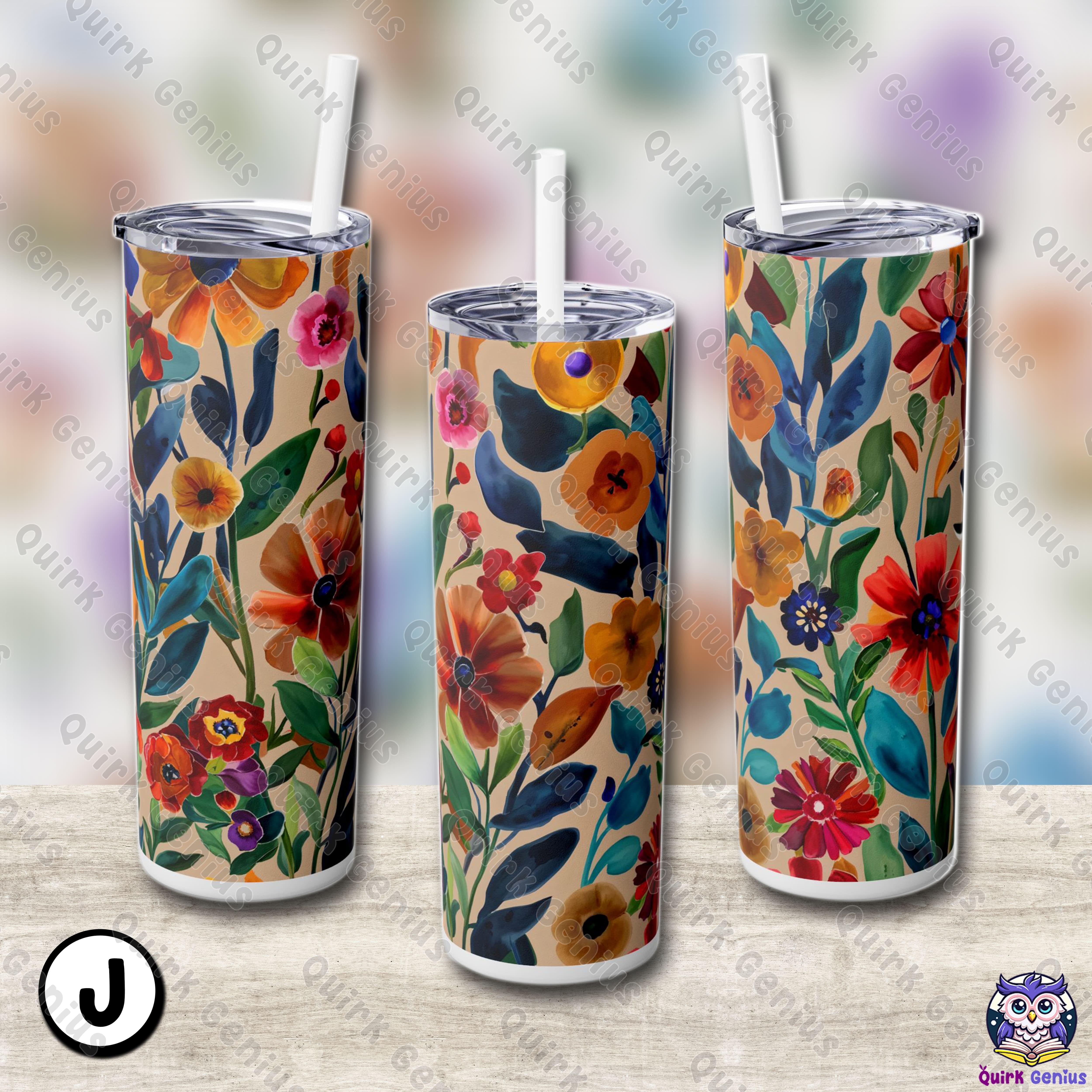 Generic 20oz Stainless Steel Tumbler with Straw - Vibrant Watercolor ...