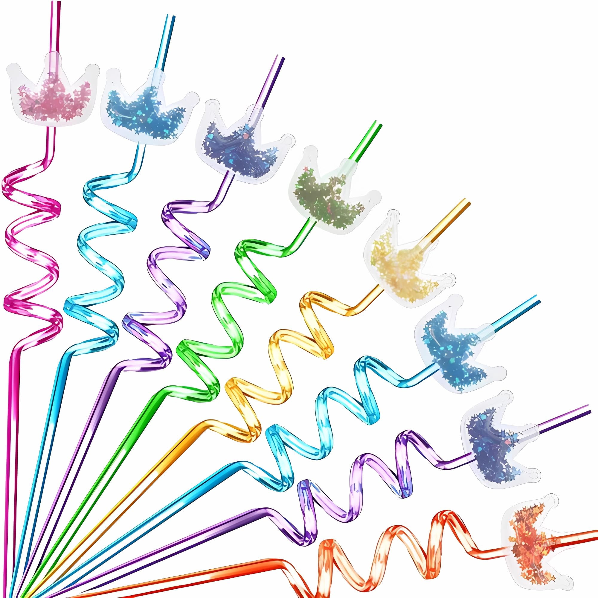 Generic 24 Glitter Princess Party Favors Reusable Crown Drinking Straws ...