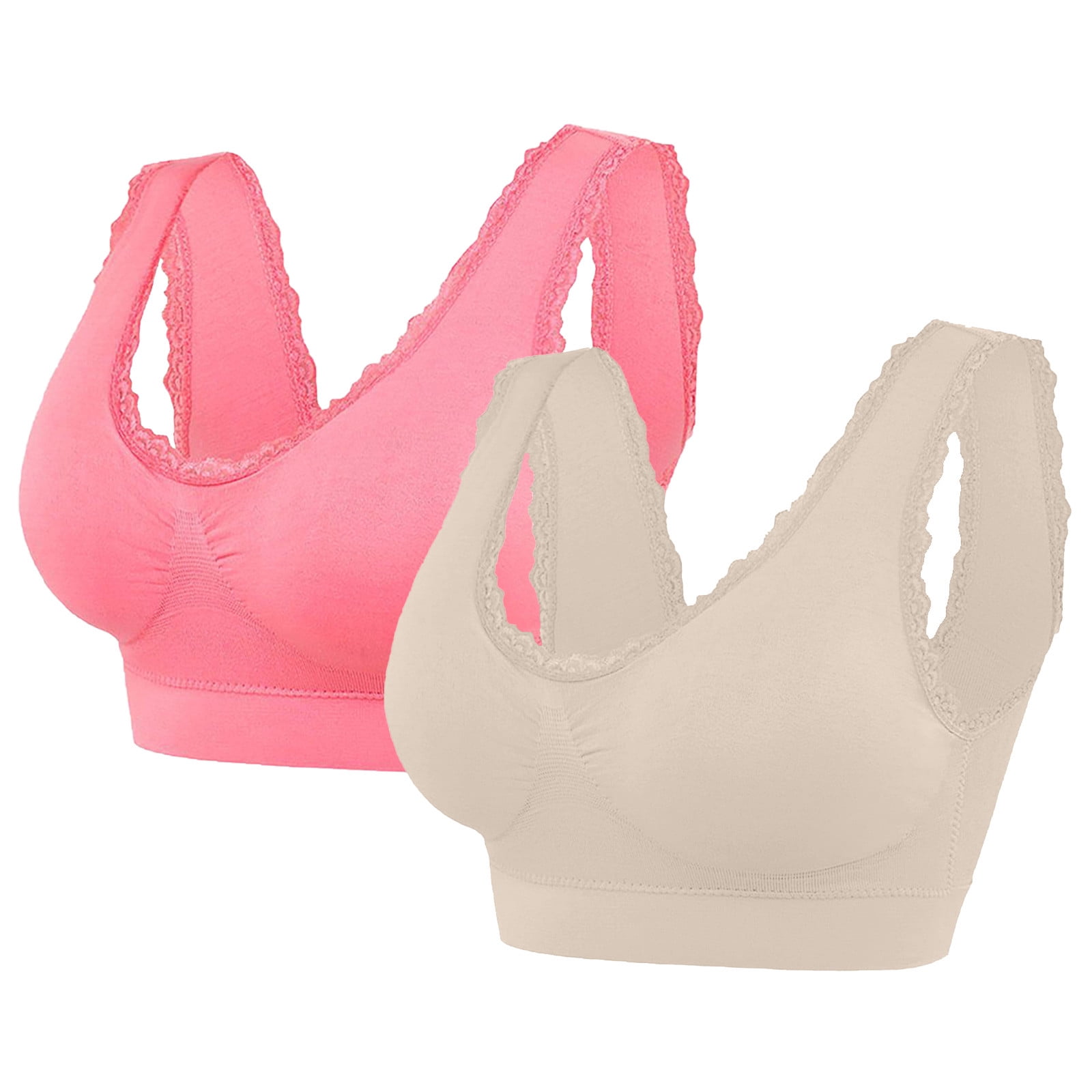 Generic 2PC Lace Bralettes for Womens Padded Deep V-Neck Wireless Bra ...