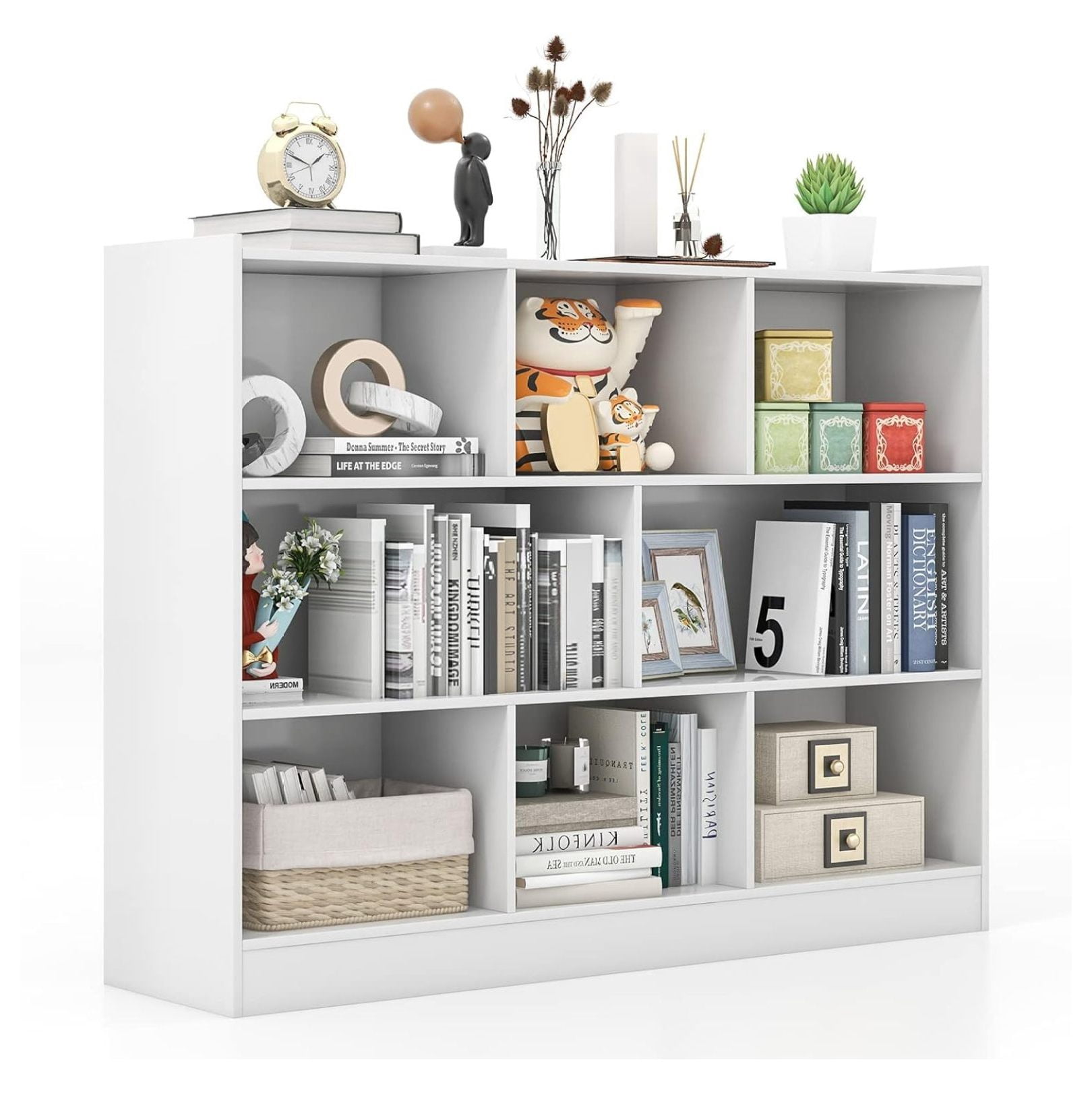 Generic 3 Tier Bookcase, White Modern Bookshelf with 8 Storage Cubes ...