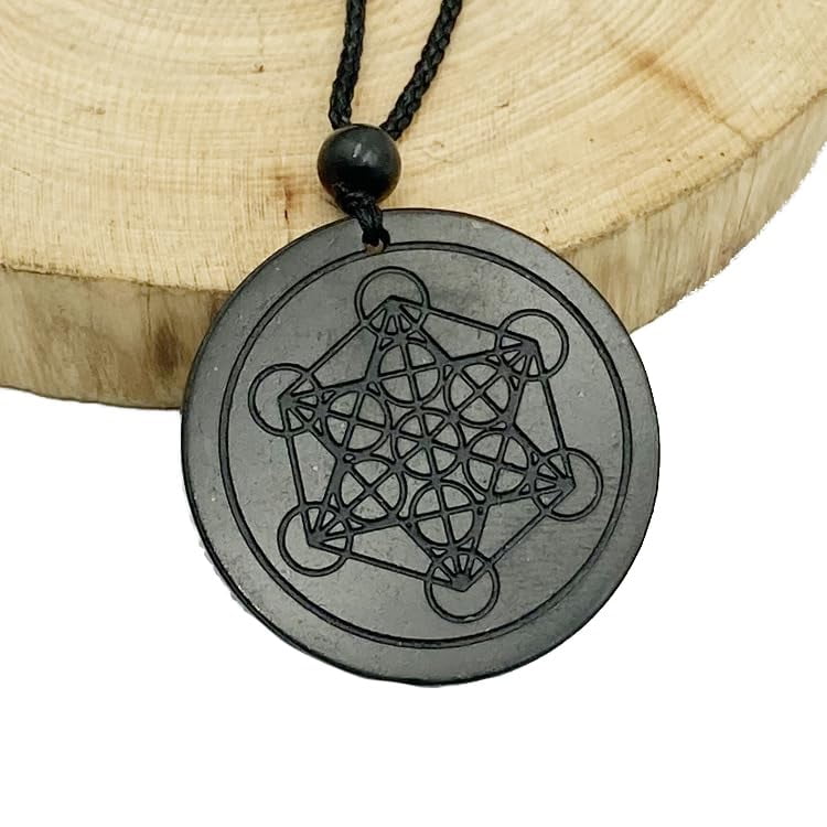 Generic 35mm Shungite Stone Metatron Pendant Black Natural Stone ...