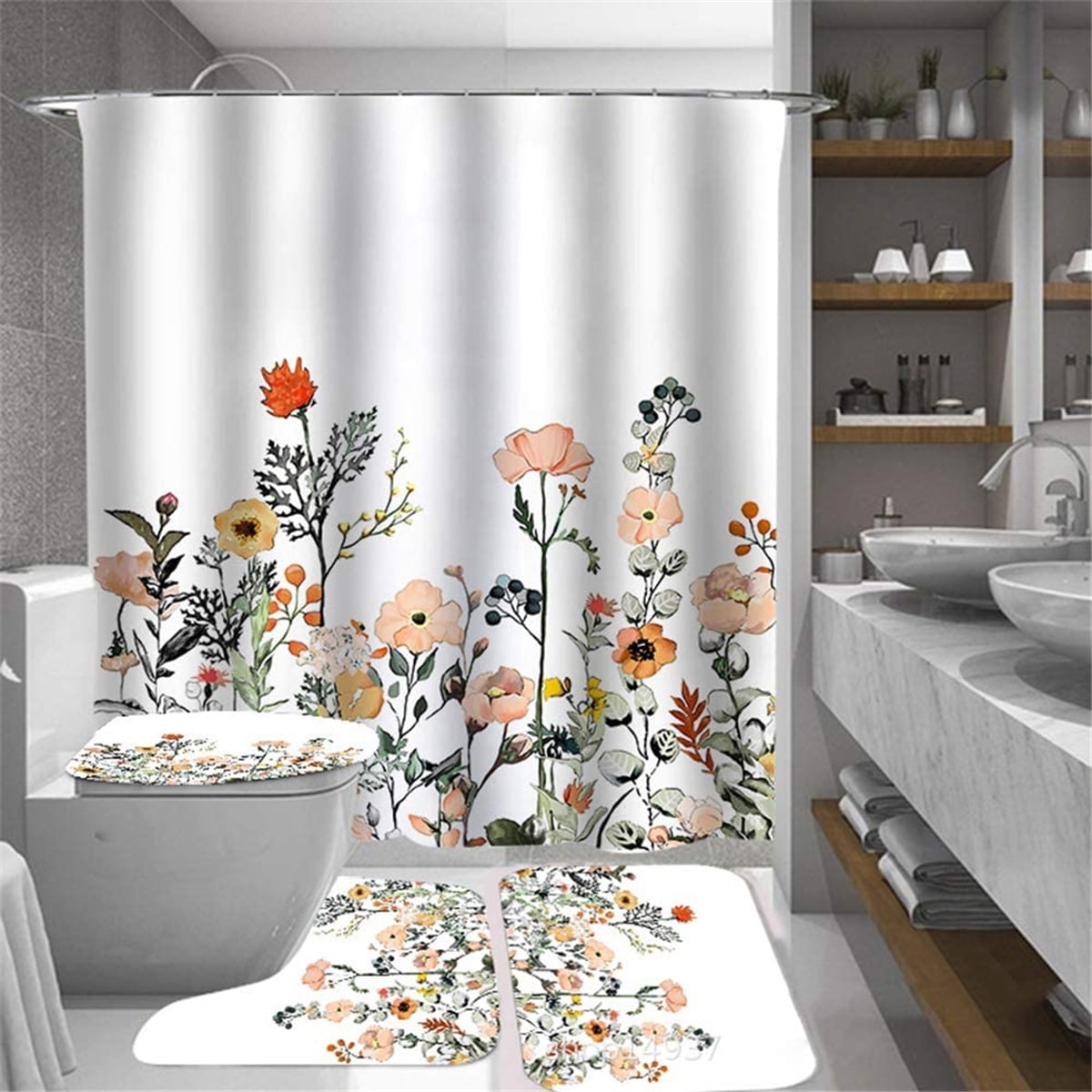 Generic 4 Piece Floral PVC Bathroom Linen Set - Walmart.com
