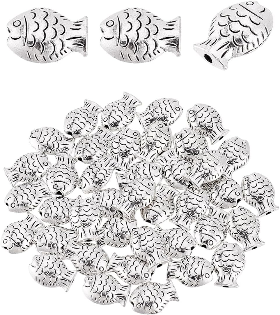 Generic 40Pcs Silver Tibetan Style Zinc Alloy Fish Charms 10x15mm ...