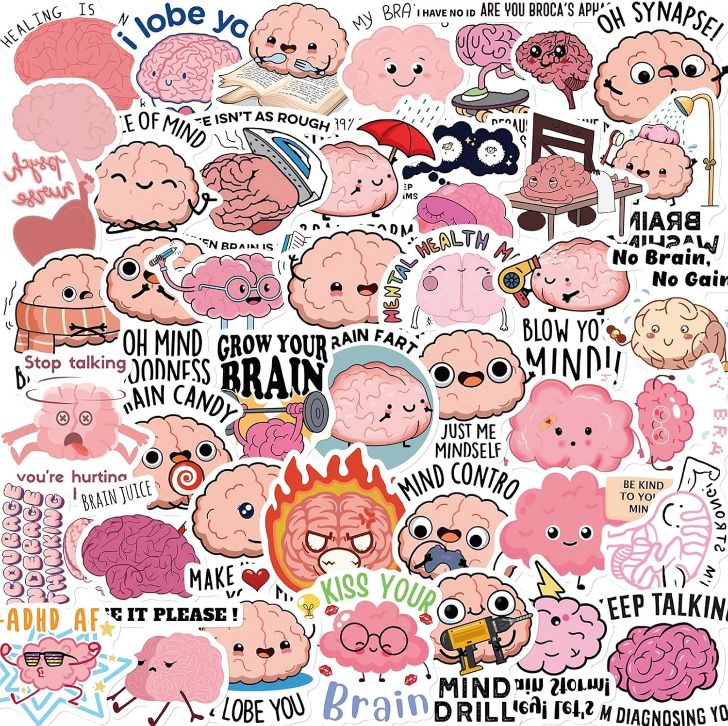Generic 50Pcs Funny Cartoon Brain Stickers for Kids,Teens,Adults,Cute ...