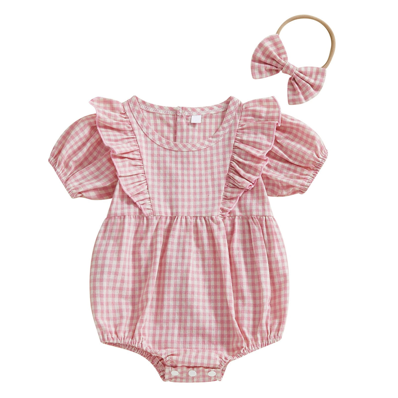 Generic Baby Girl Plaid Romper Puff Sleeve Doll Collar Bubble Rompers Infant Bodysuit Clothes ...