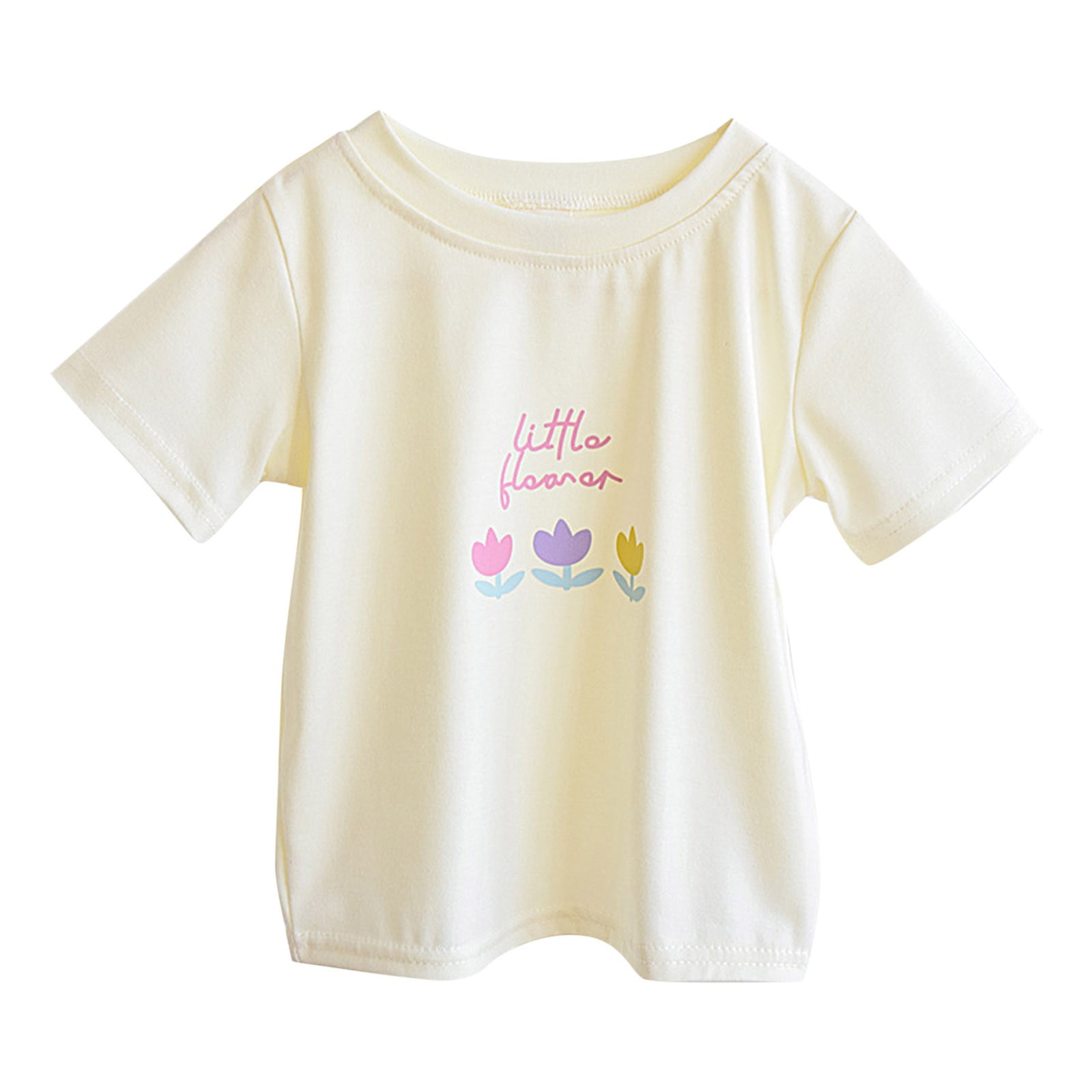 Generic Baby Girl Summer Casual Cute T-Shirt Solid Color Round Neck ...