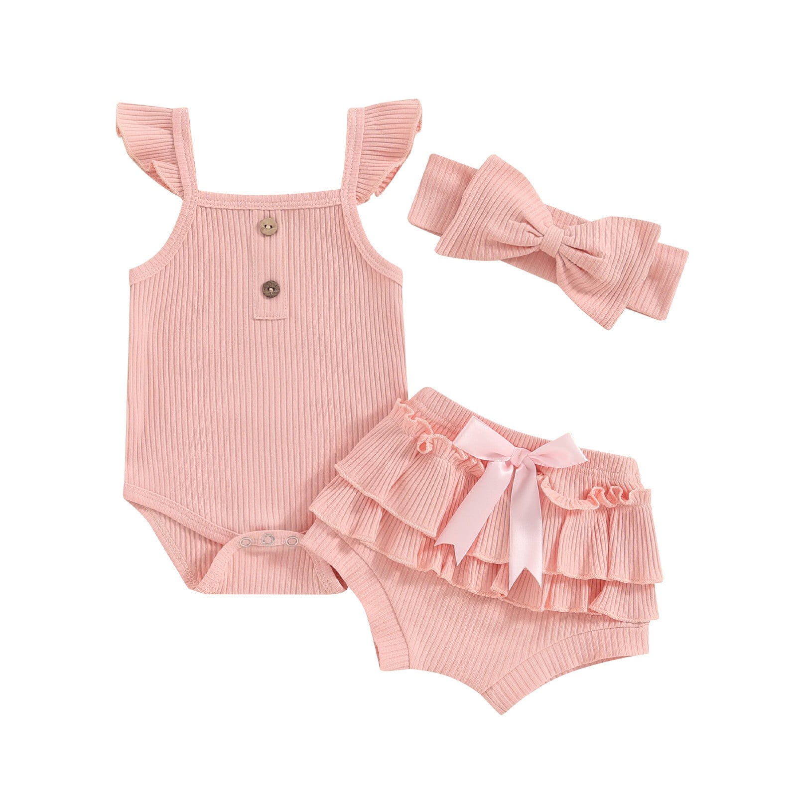 Generic Baby Girl Summer Outfits Ribbed Sleeveless Romper Bodysuit Top ...