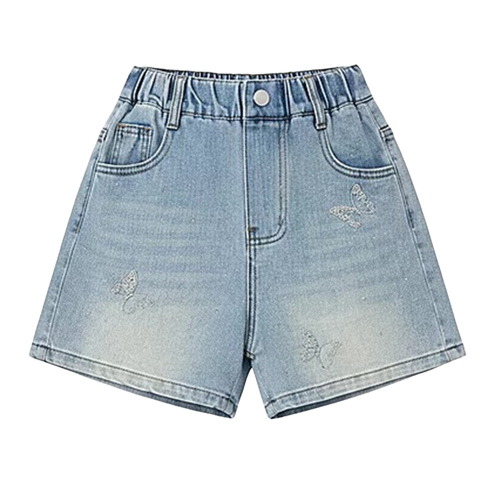 Generic Big Girls Denim Shorts Elastic Waist High Rise A-Line Wide Leg ...