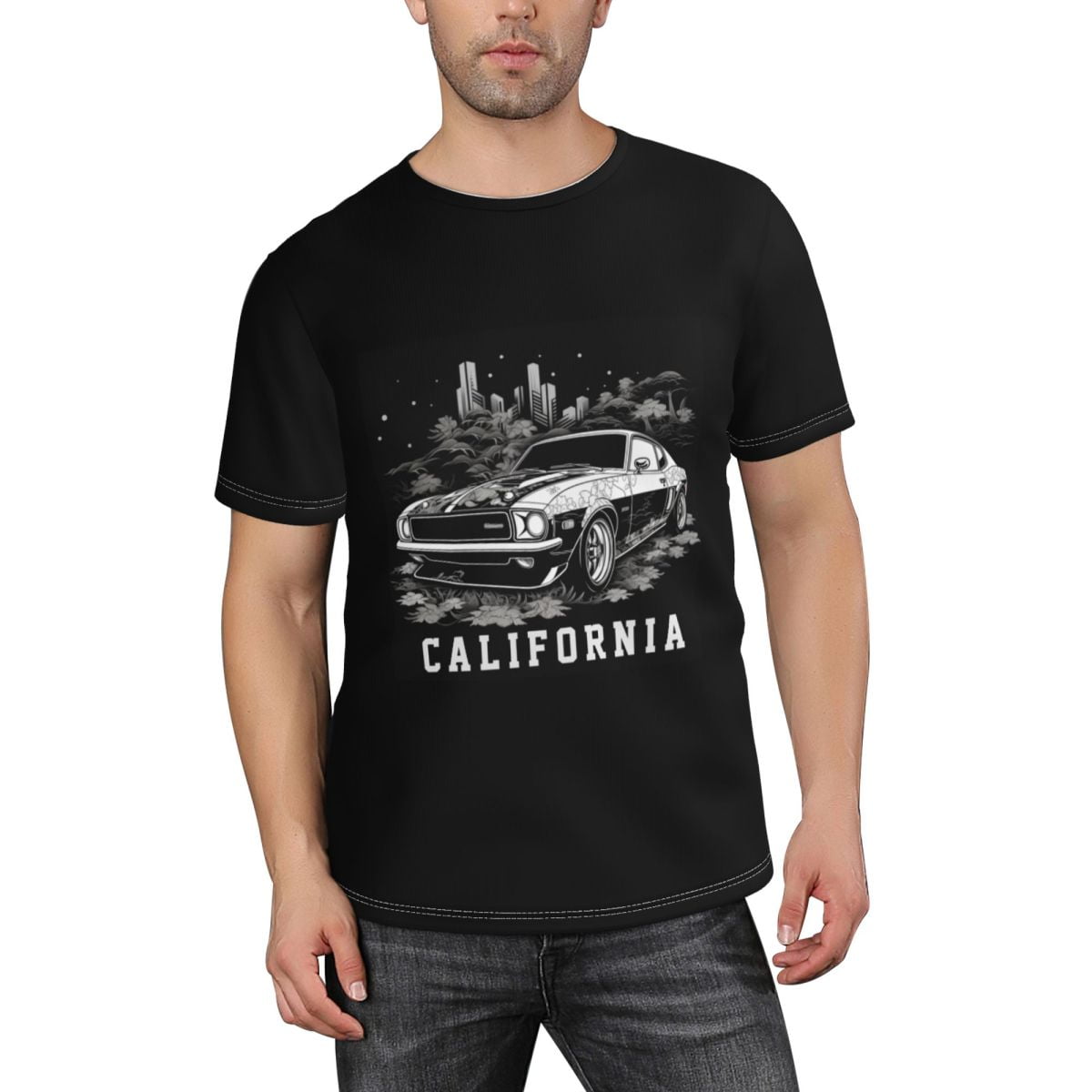 Generic California Car Letter Graphic Print T-shirts Men's Short Sleeve ...