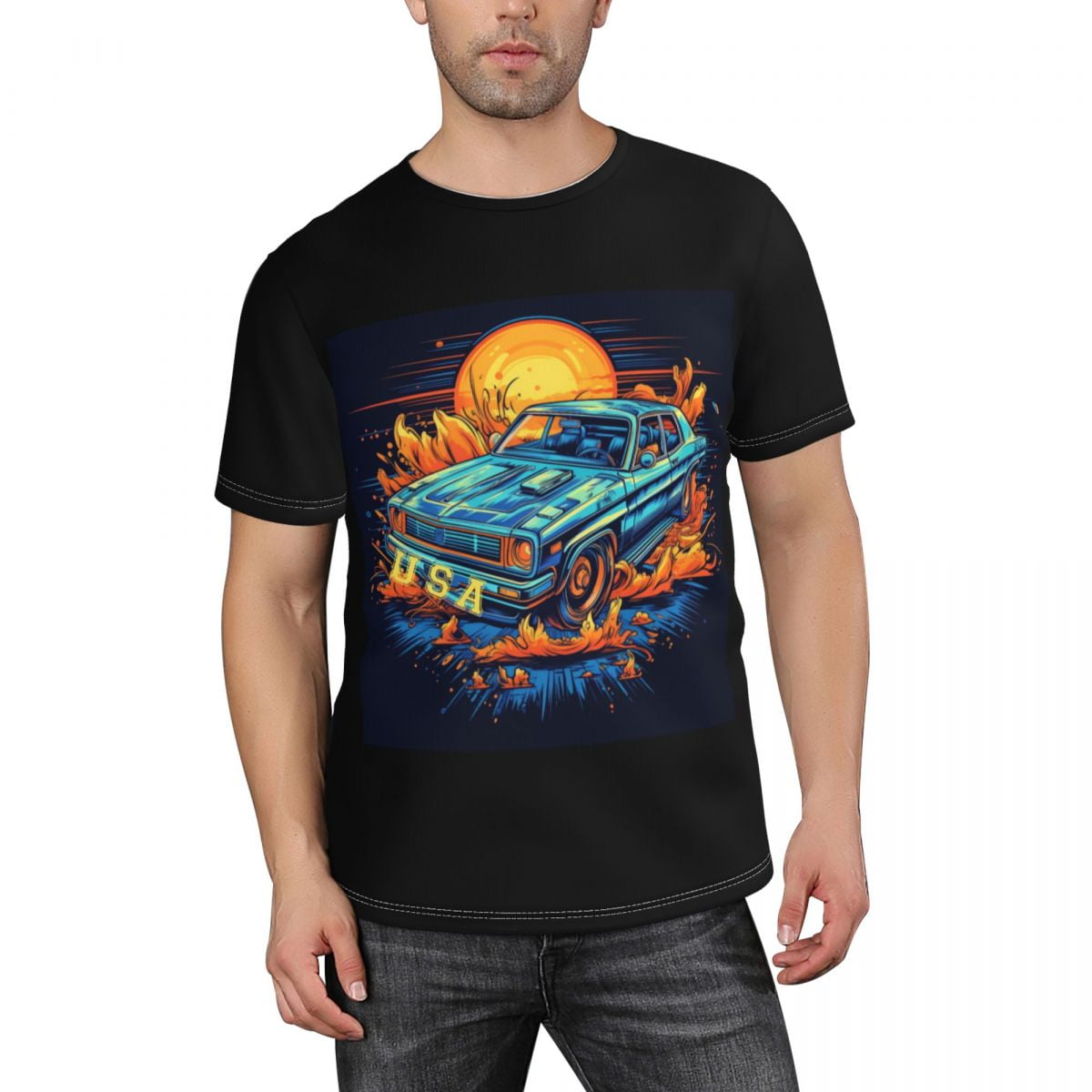 Generic California Car Letter Graphic Print T-shirts Men's Short Sleeve ...