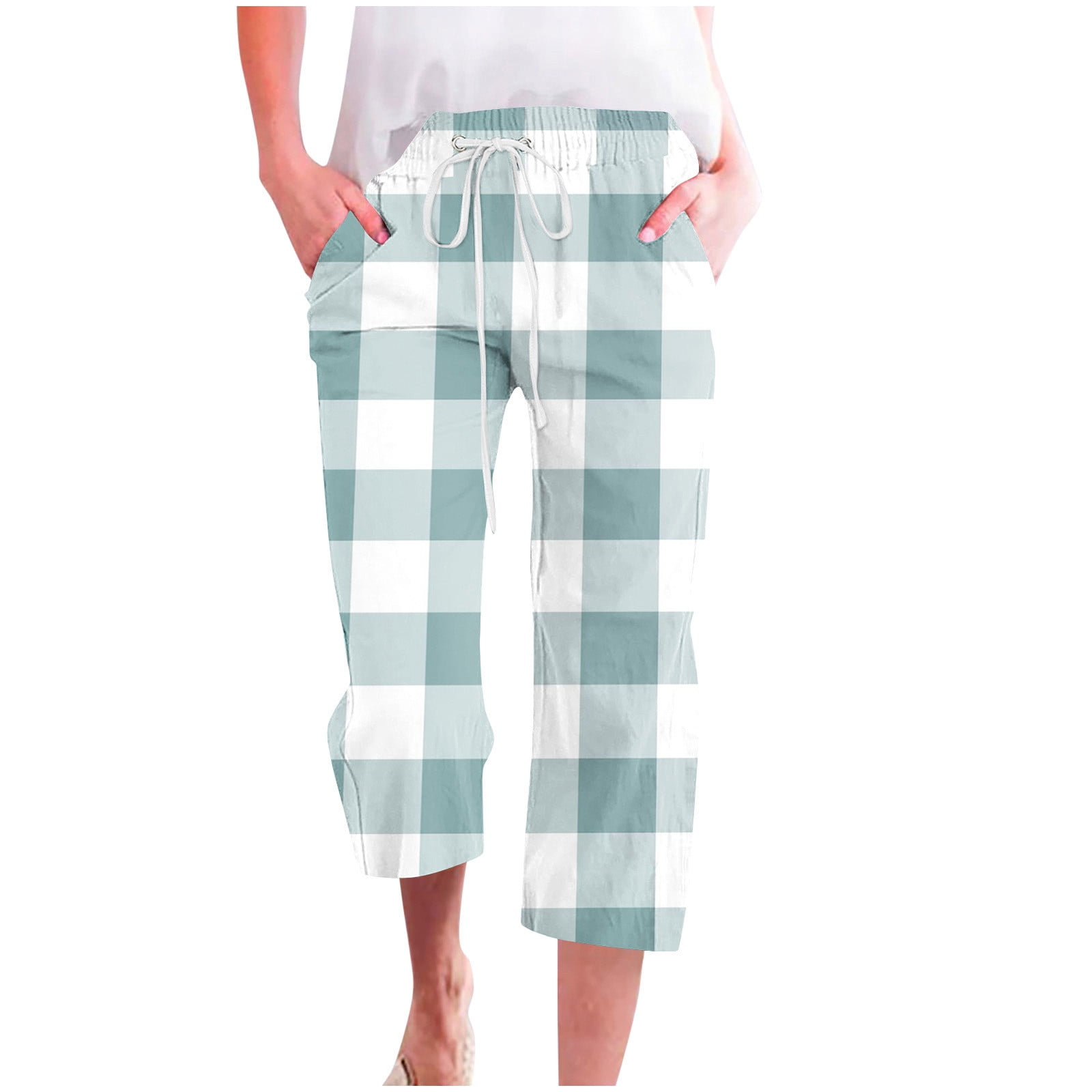 Generic Capris Pants for Women High Waisted Lattice Printed Pajama ...