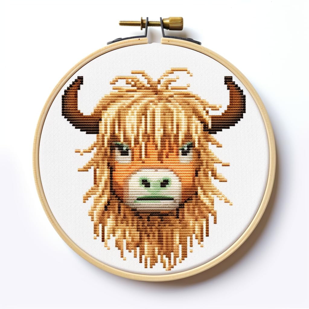 Generic Cartoon Baby Highland Cow DIY Stamped Cross Stitch Kits Easy ...