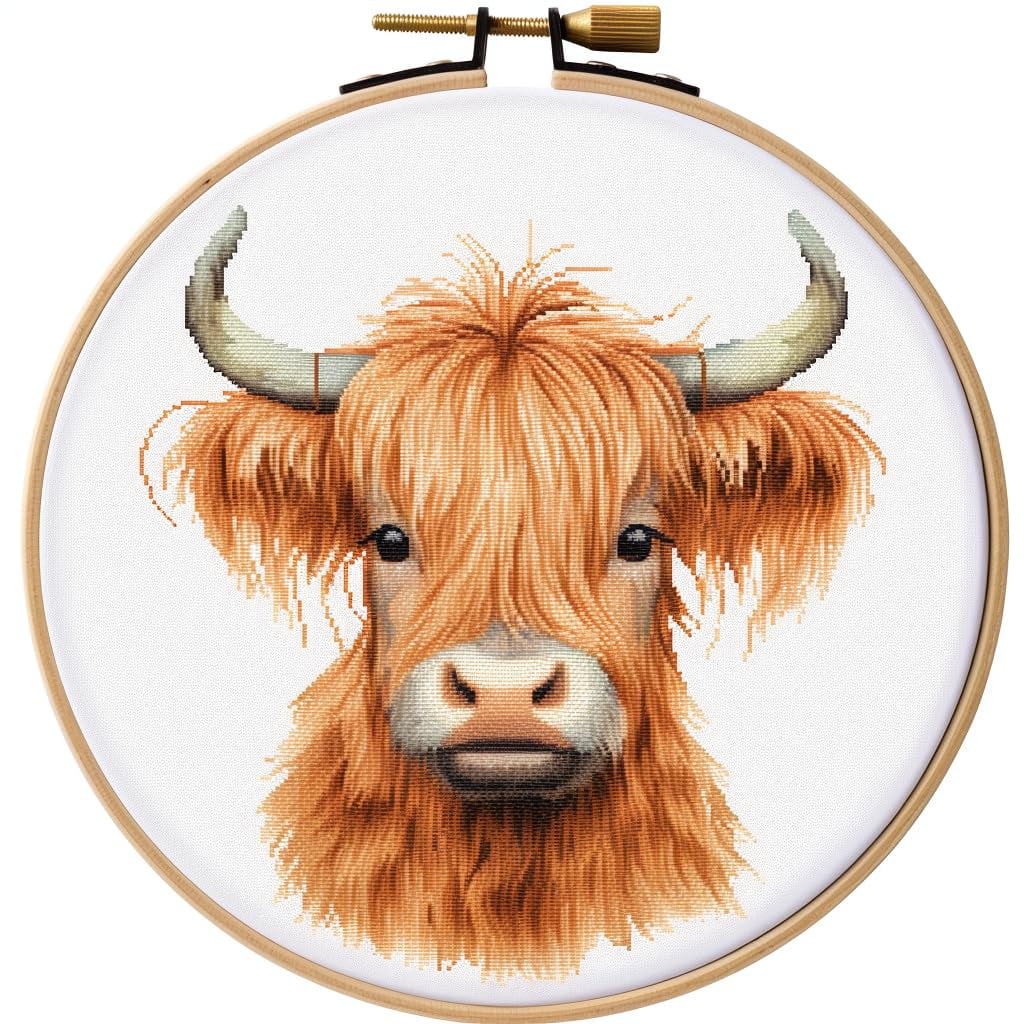 Generic Cartoon Baby Highland Cow DIY Stamped Cross Stitch Kits Easy ...