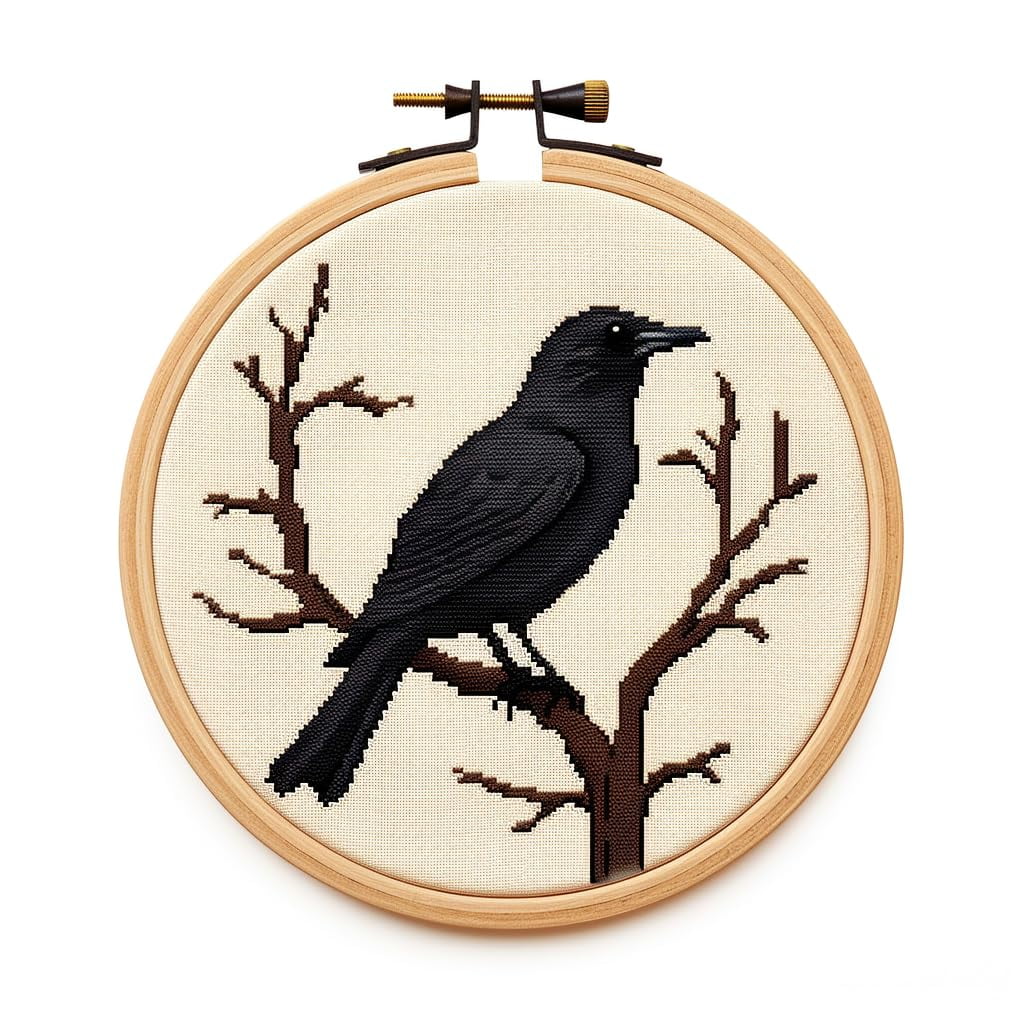 Generic Cartoon Simple Black Crow Raven DIY Stamped Cross Stitch Kits ...
