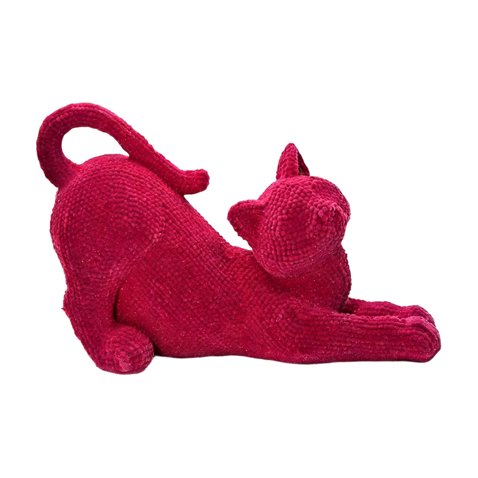 Generic Cat Statue | Cute Stretching Flocked Resin Decoration ...