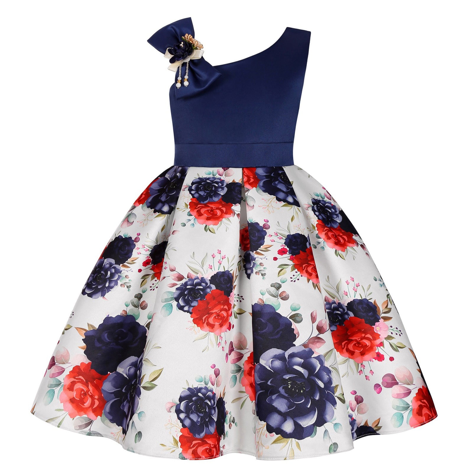 Generic Children 2024 Girl's Slant Shoulder Floral Printed Gown Dress ...