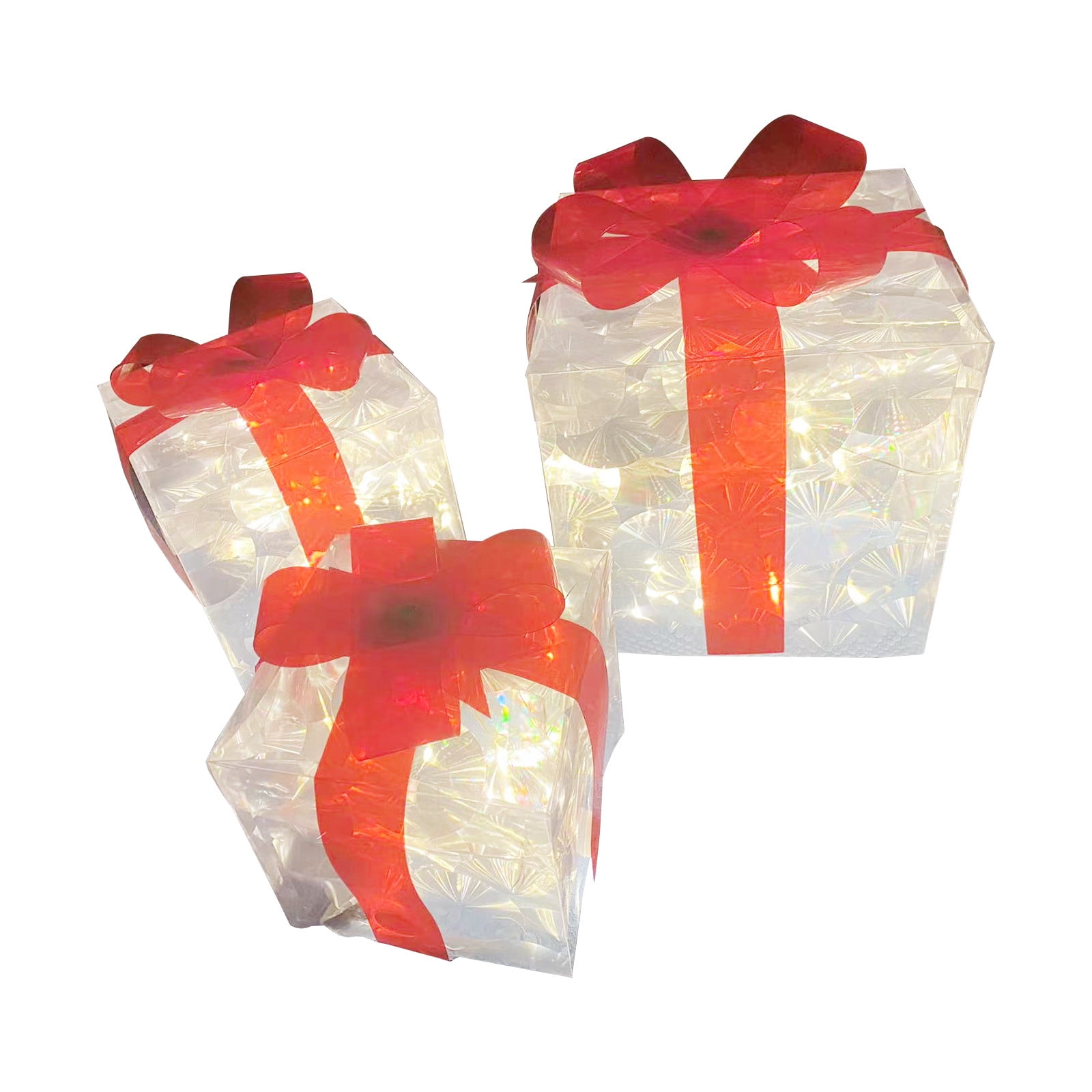 Generic Set of 3 Christmas 60 LED Lighted Gift Boxes, Transparent Warm ...
