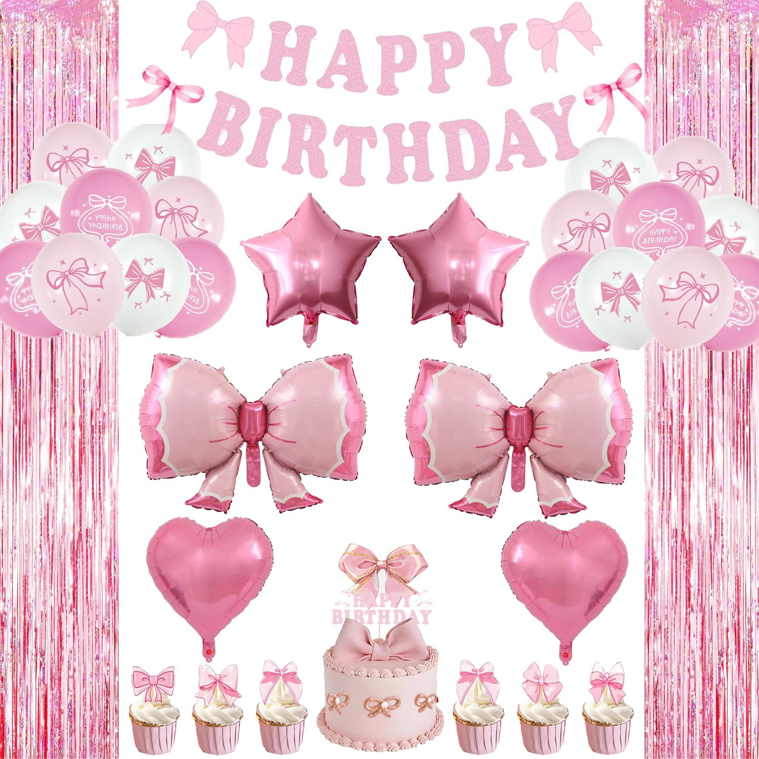 Generic Coquette Birthday FEV6 Decorations, Pink Bow Themed Party ...