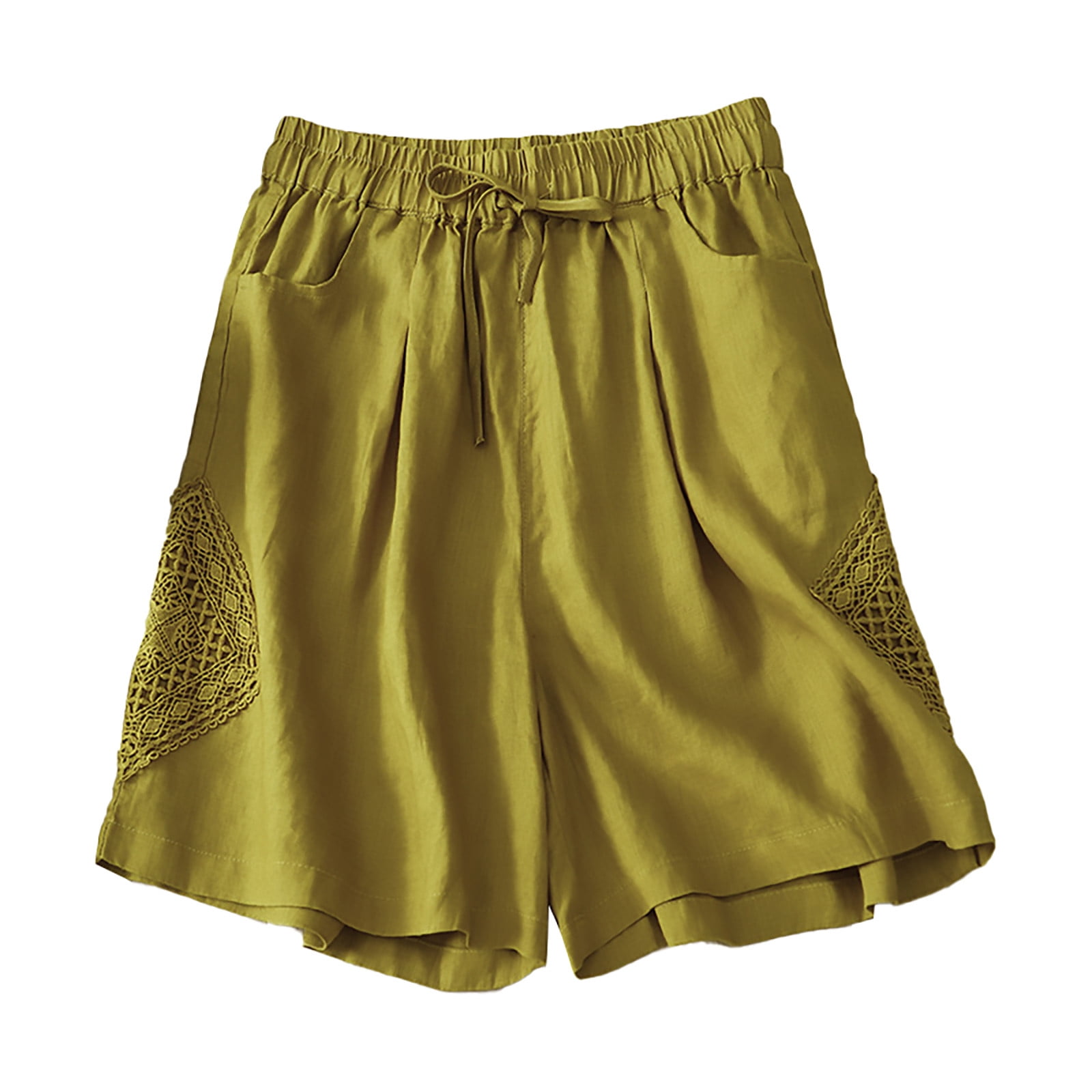 Generic Cotton Linen Shorts for Women Knee Length Elastic Waist ...
