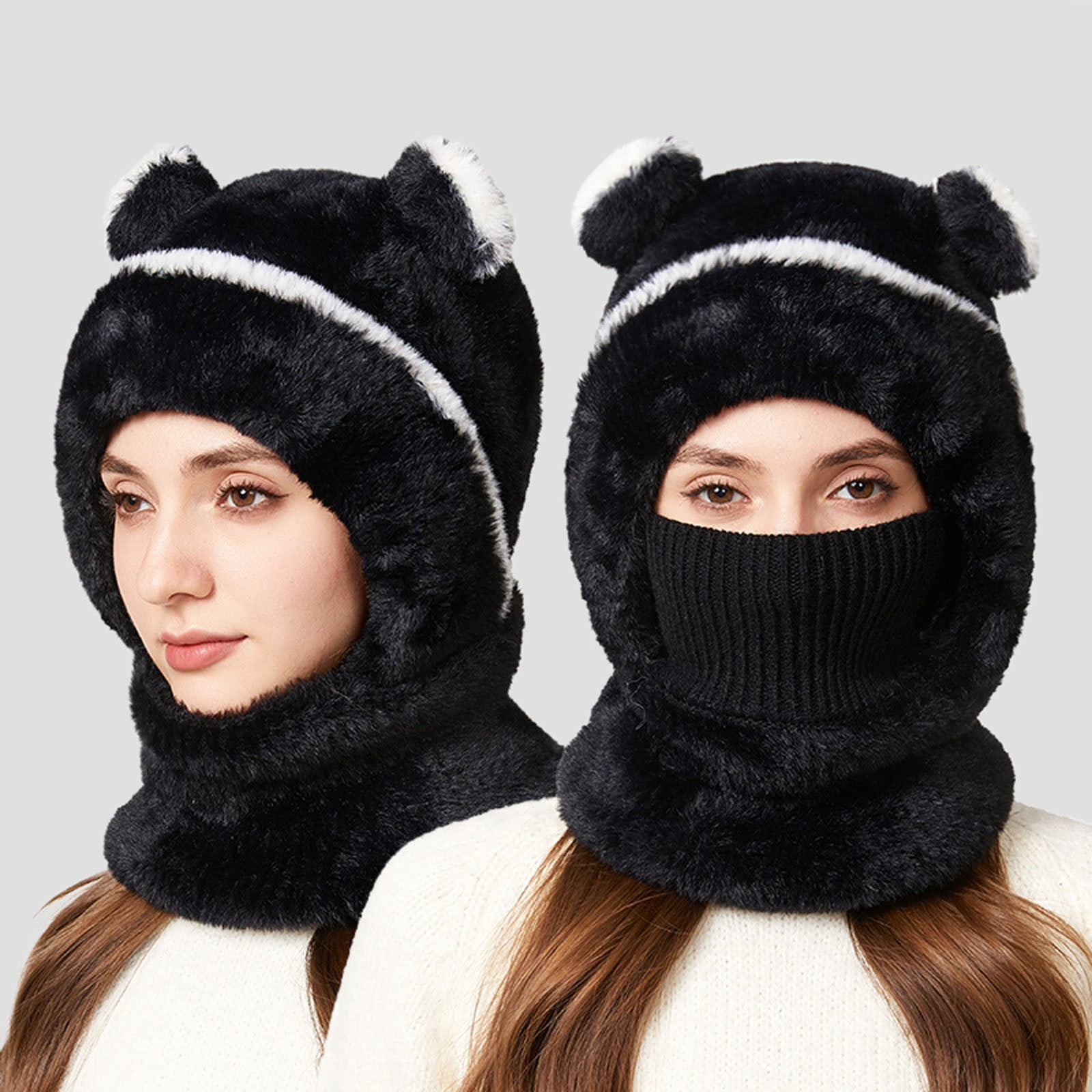 Generic Cozy Capybara Knit Balaclava for Adults, Warm Fleece-Lined One ...