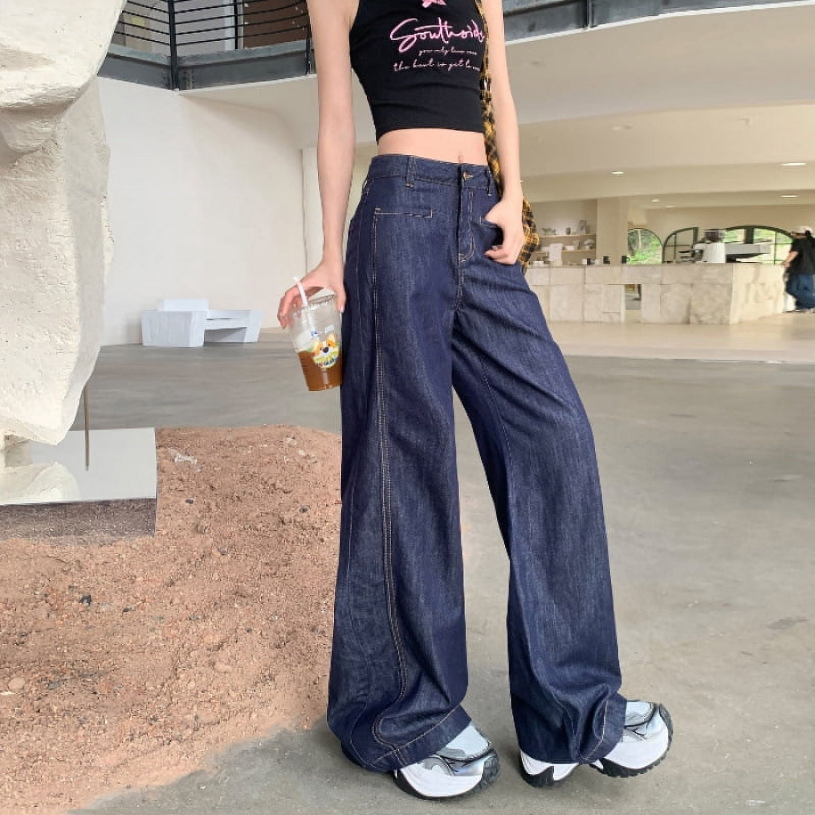 Generic Dark Blue Loose Wide Leg Jeans for Women 2025 New Draping Lazy ...