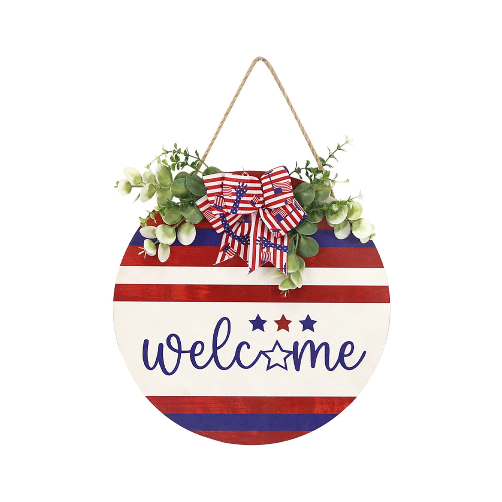 Generic Decorations Hanging Sign Door Hanger American Flag Round Wood ...