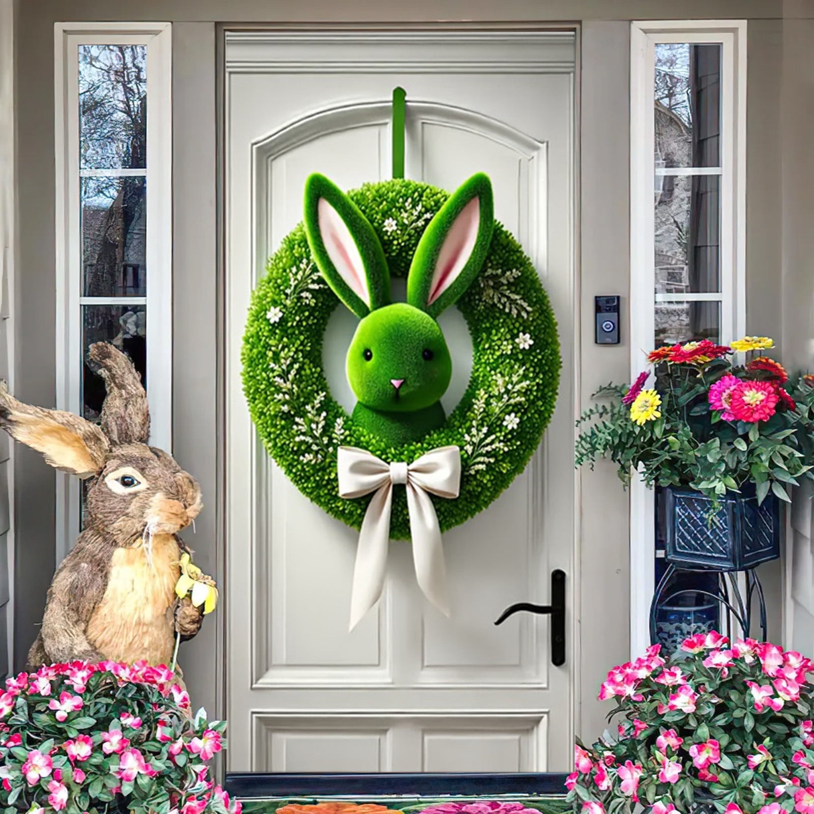 Generic Easter Door Cover Banner Cute Bunny in Red Dress Holding Egg ...