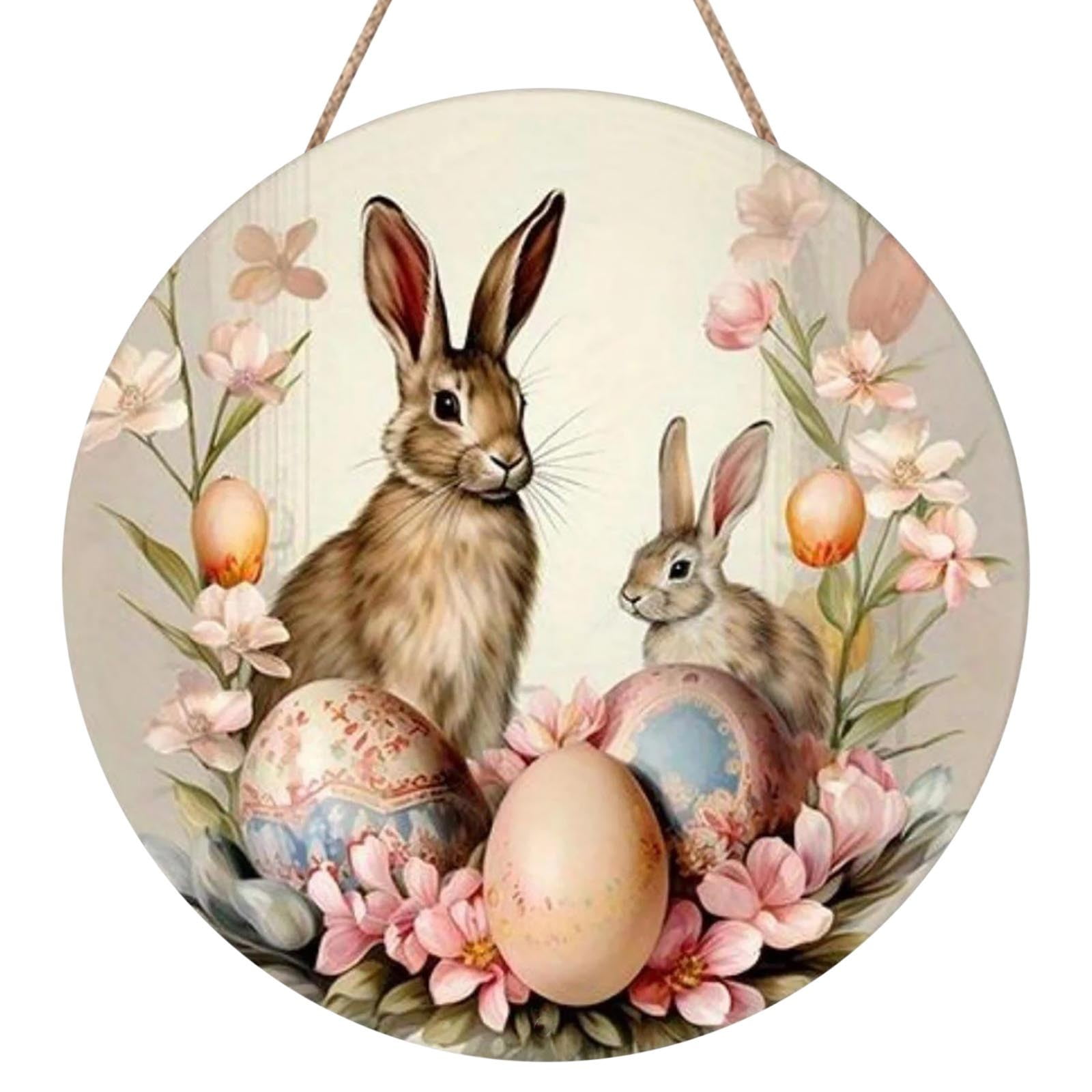 Generic Easter Wreaths for Front Door - Bunny Welcome Wood Sign Door ...