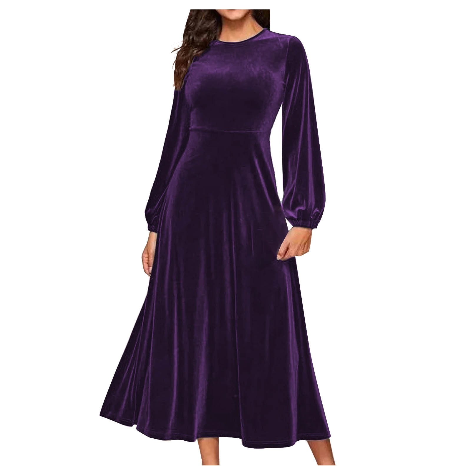 Generic Elegant Velvet Cocktail Dress for Women Vintage Long Sleeve A ...