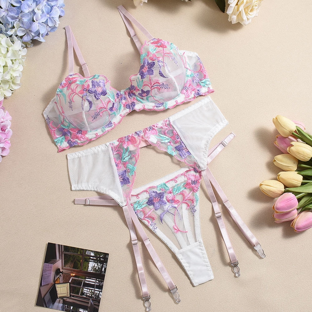 Generic Embroidered Bra Dew Complex Contrast Color Sexy Underwear 3-Piece Set - Walmart.com