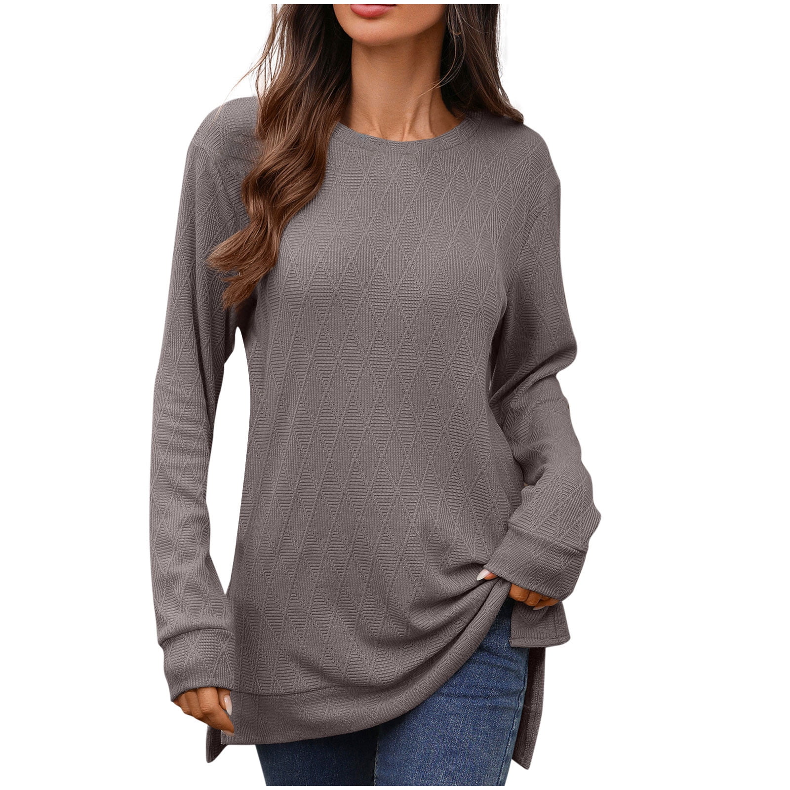 Generic Fashion Women s Solid Color Long Sleeved Round Neck Loose Slit generic-fashion-women-s-solid-color-long-sleeved-round-neck-loose-slit