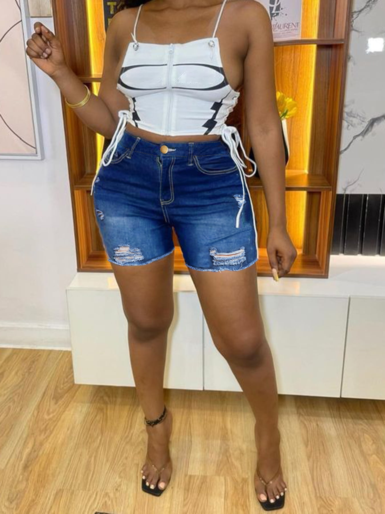 Generic Fashion Women's Wear Ripped High Waist Stretch Fashion Denim ...