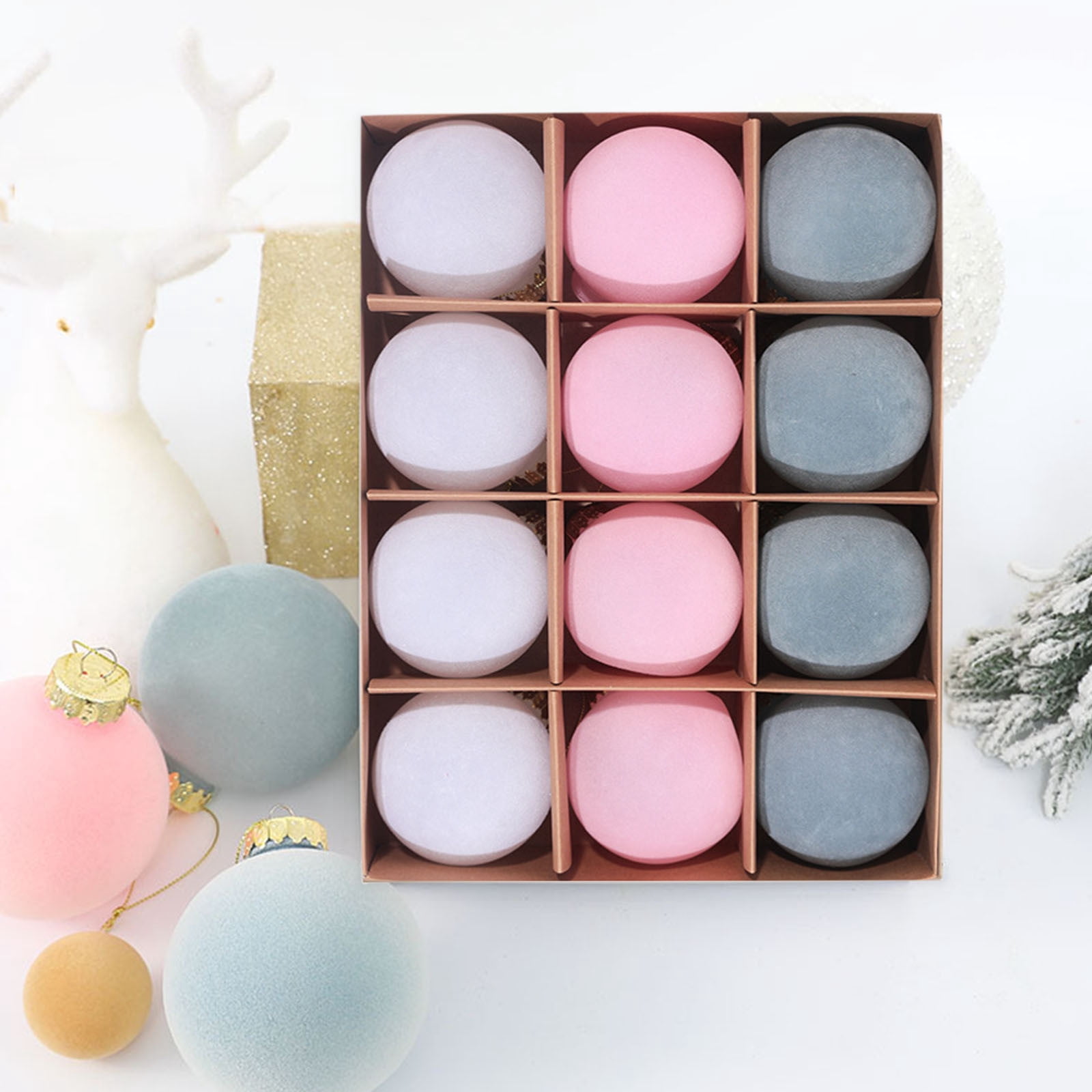 Generic Flocked Christmas Balls Christmas Tree Ornaments Set Christmas ...