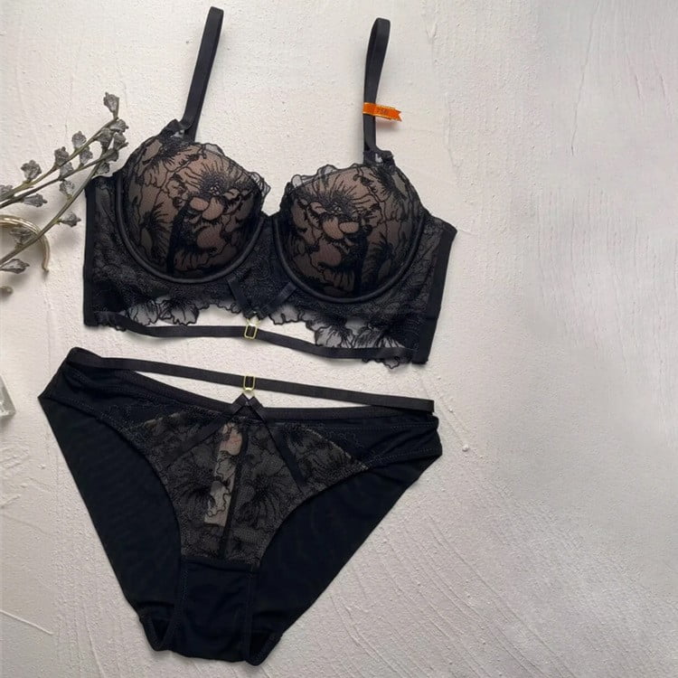 Generic French Sexy Lace Lingerie Lace-up Cutout Embroidery Push up Bra ...