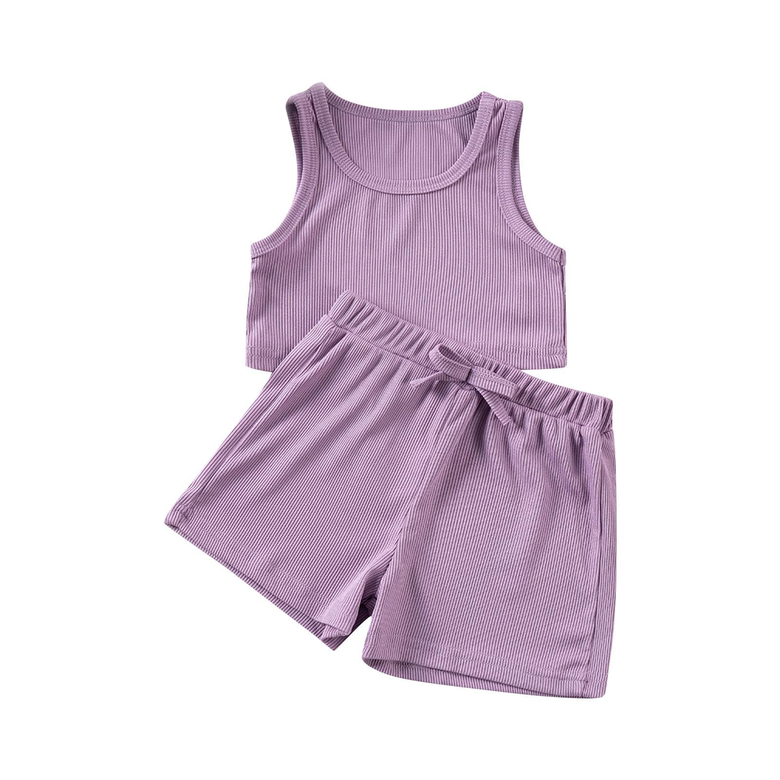 Generic Girl's 2 Piece Outfits Workout Set Seamless Ribbed Cropped Tank ...