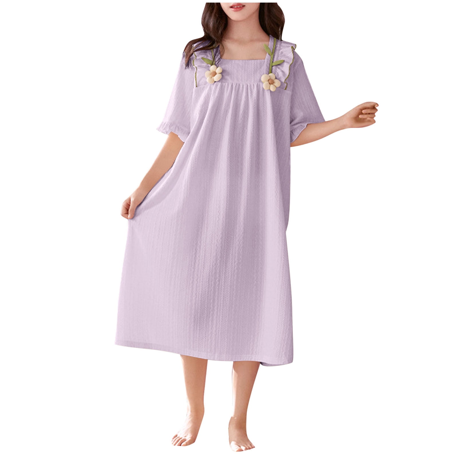 Generic Girl's Cotton Lace Dresses Summer Ruffle Short Sleeve Princess ...