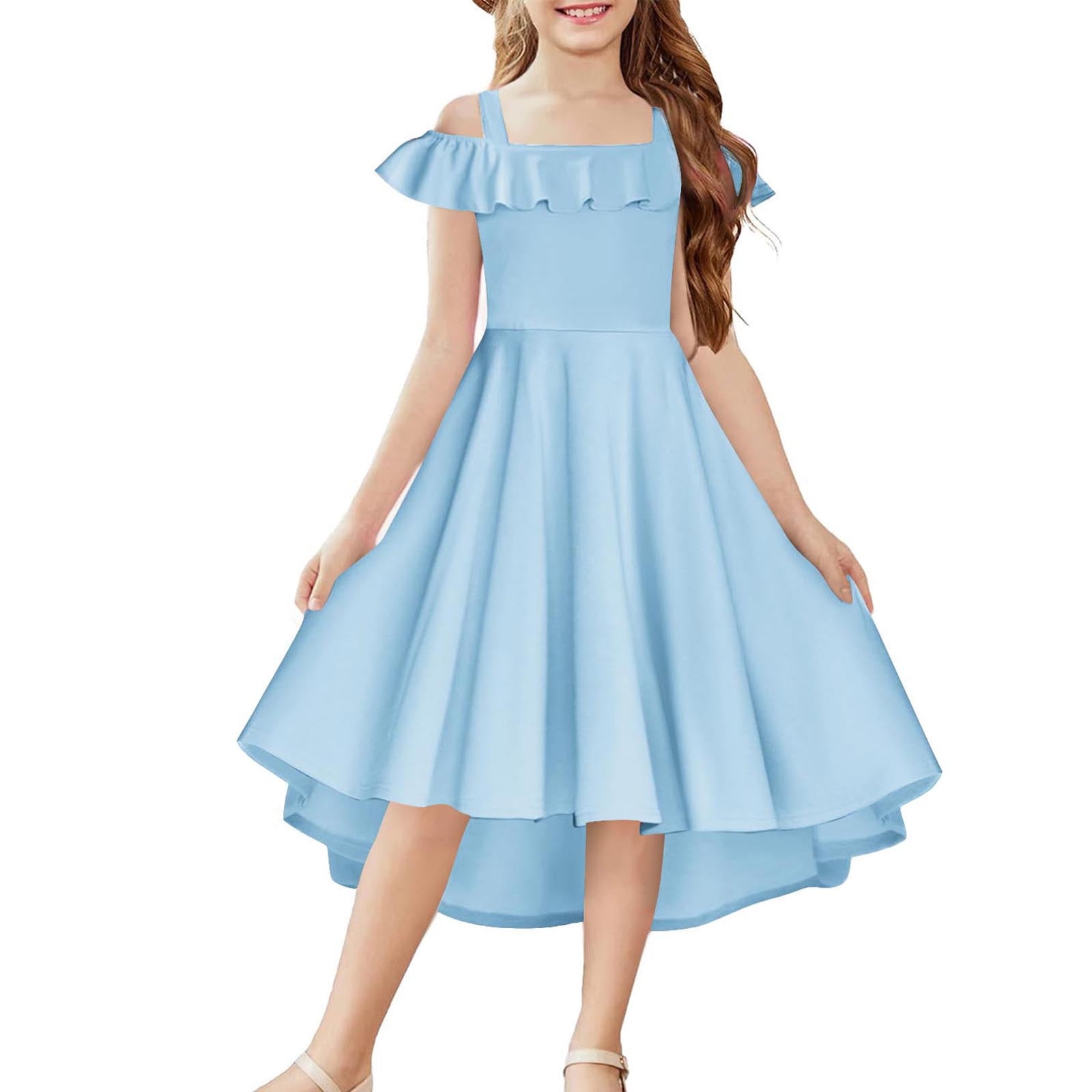 Generic Girl's Summer Dress Off Shoulder Flutter Sleeve Swing Elegant Casual Formal Dresses with ...