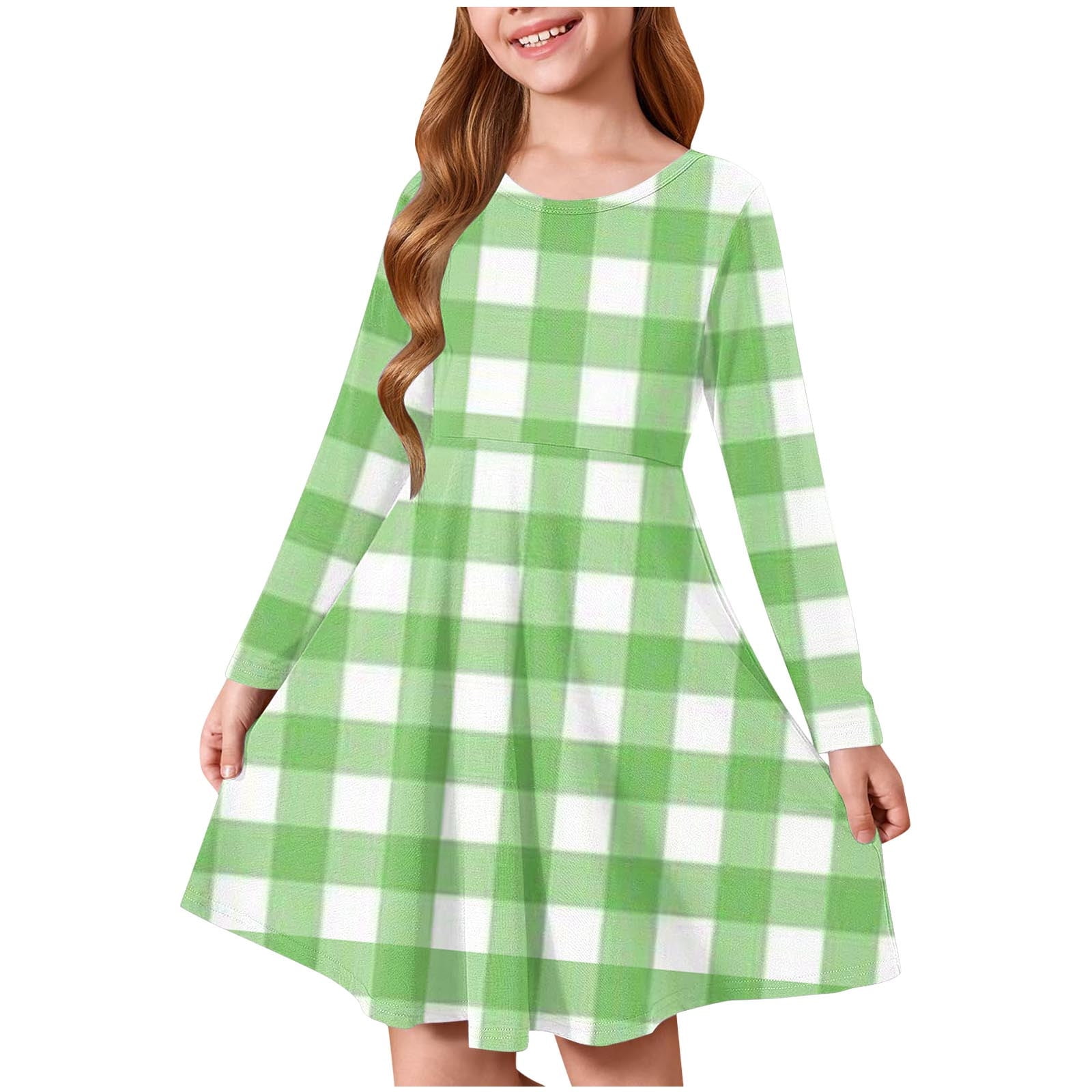 Generic Girls Buffalo Plaid Dress Kids Long Sleeve Check Midi Dresses ...