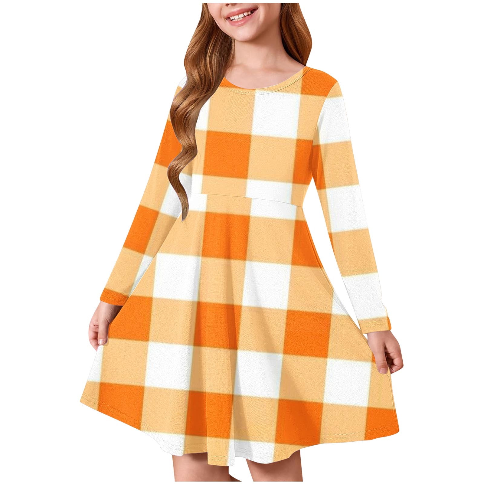 Generic Girls Buffalo Plaid Dress Kids Long Sleeve Check Midi Dresses ...