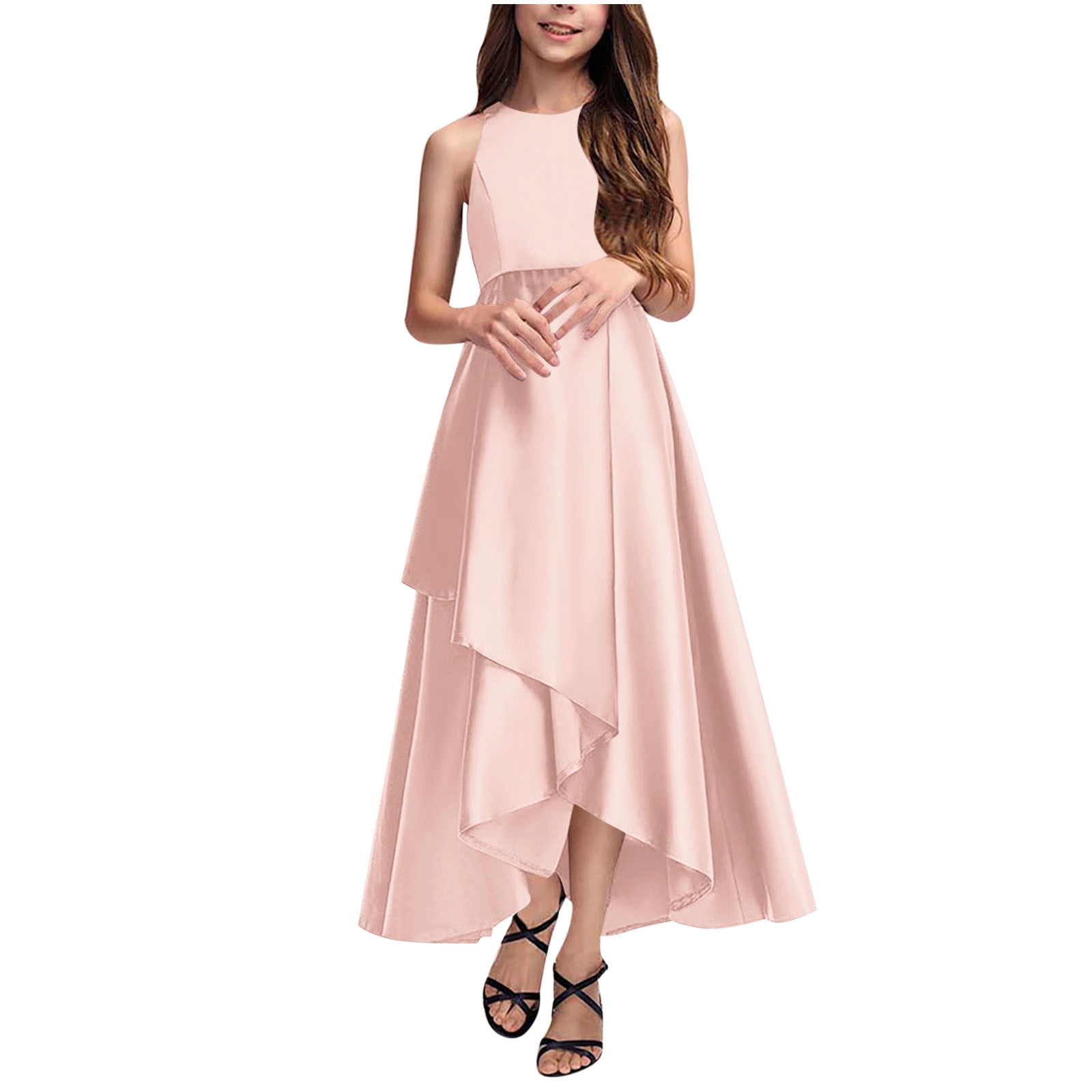 Generic Girls Elegant Satin Halter Maxi Dresses Junior Bridesmaid A ...