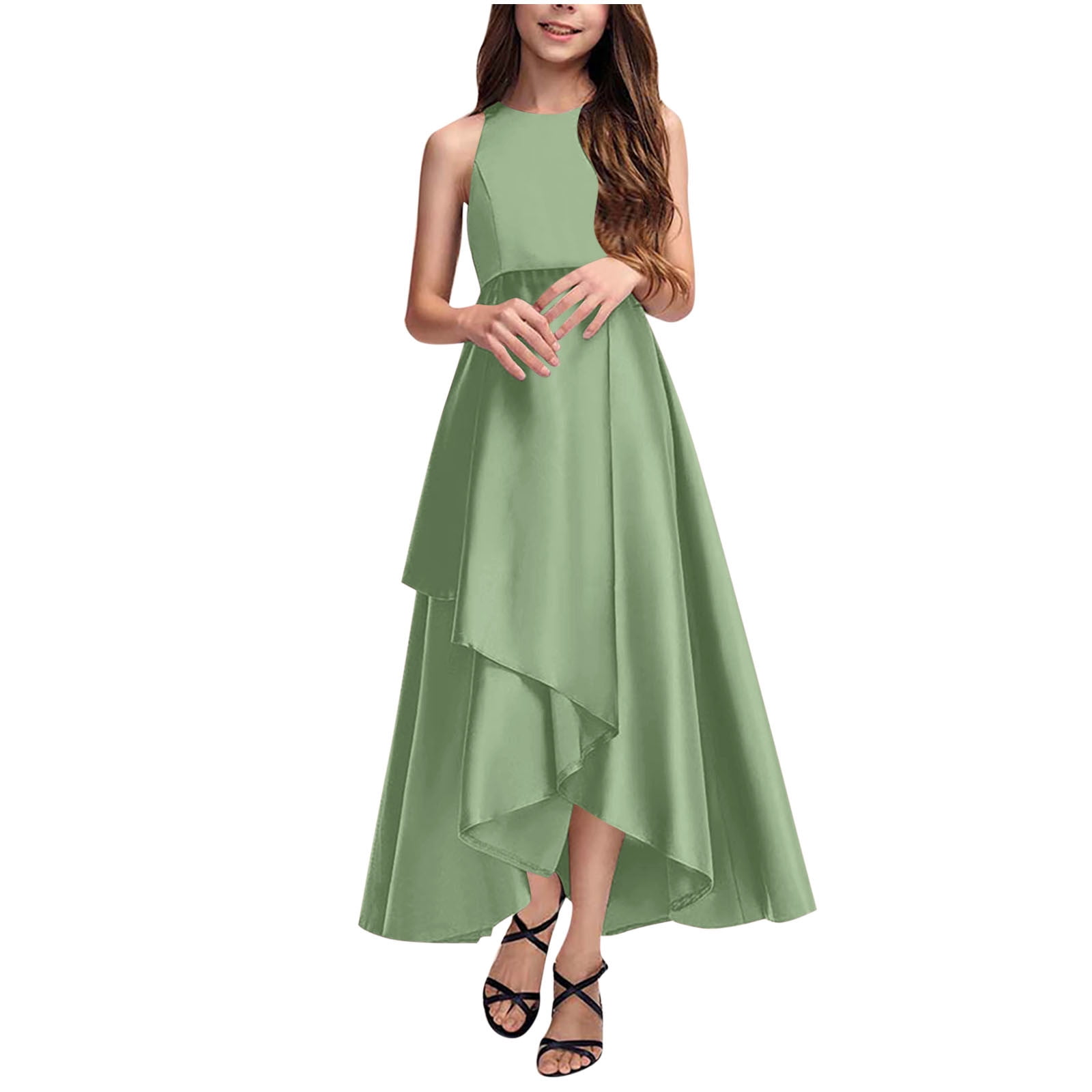 Generic Girls Elegant Satin Halter Maxi Dresses Junior Bridesmaid A ...