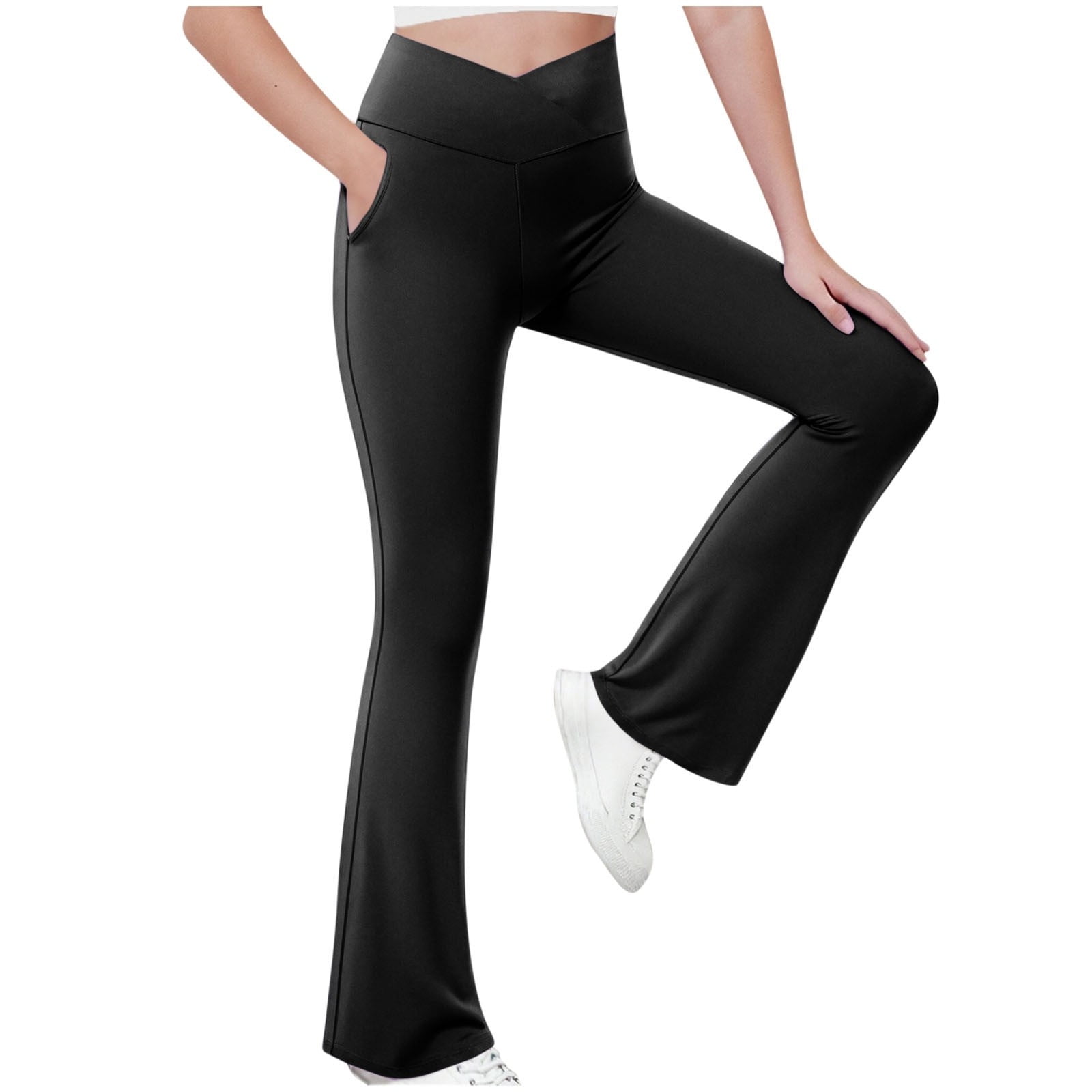 Generic Girls Flare Leggings Cross High Waisted Yoga Pants Stretch ...