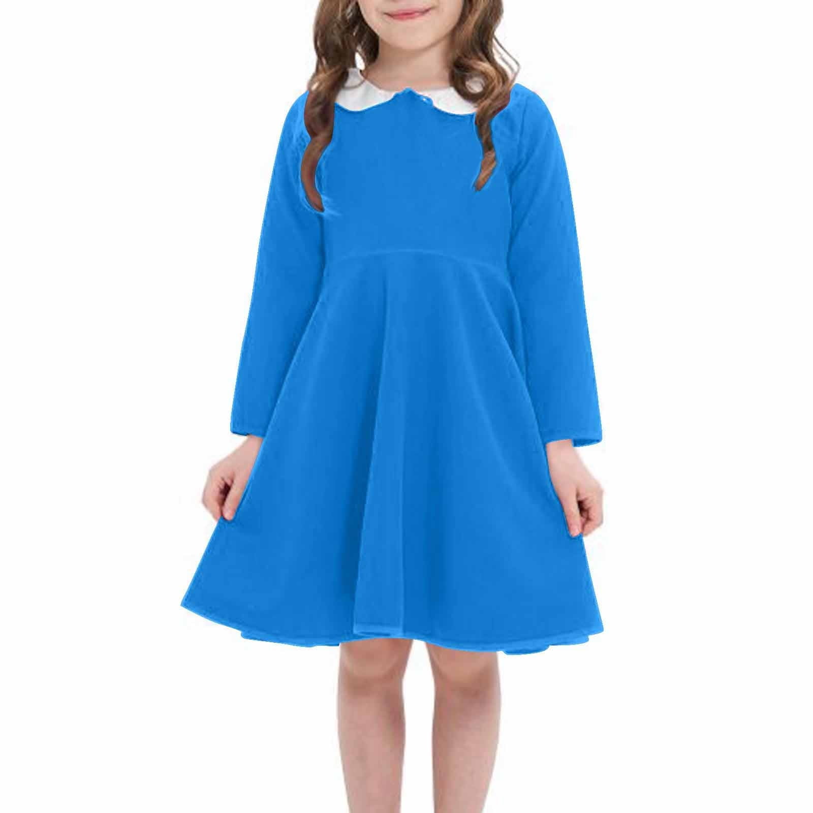 Generic Girls Long Sleeve Dresses Kids Party Collar A-Line School ...