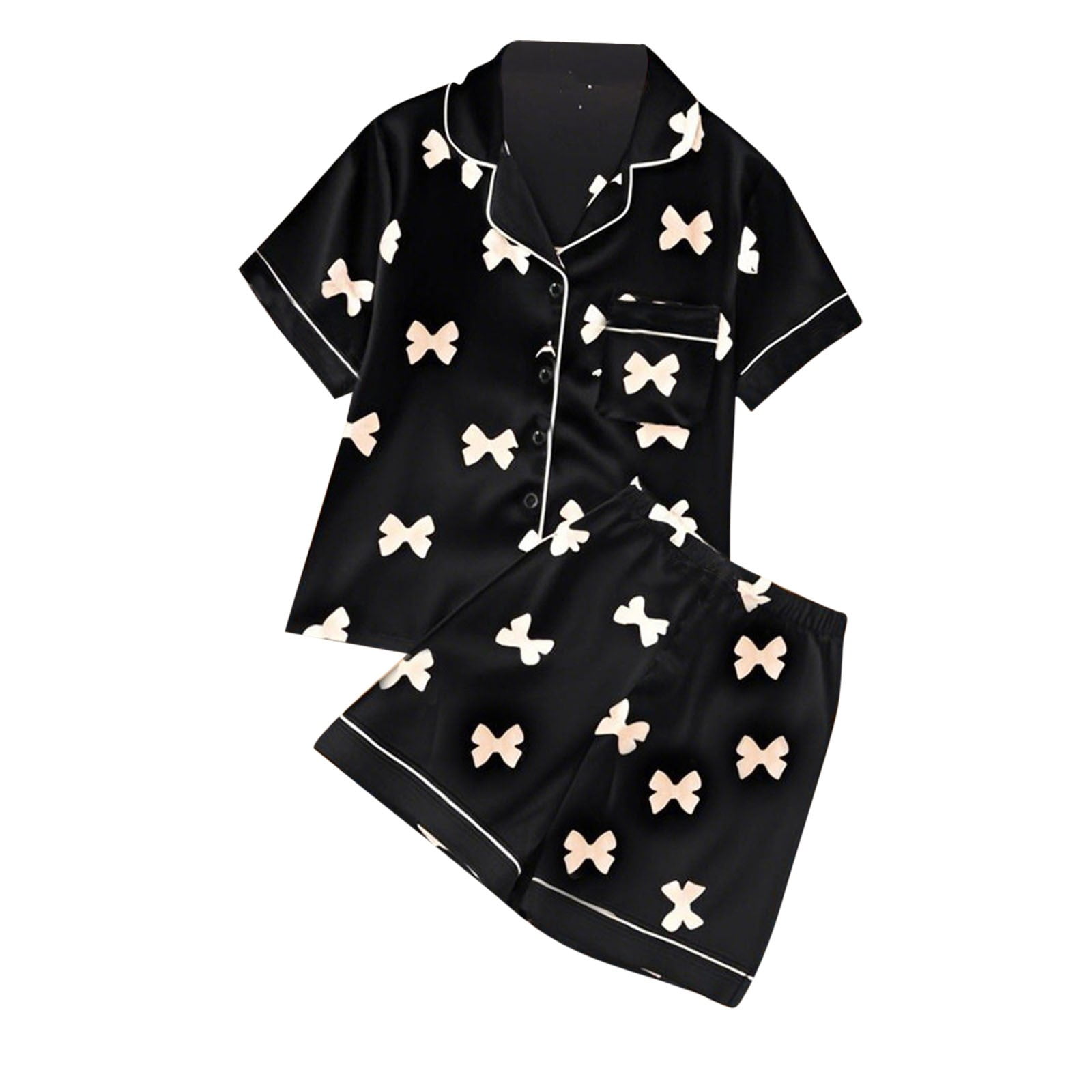 Generic Girls Pajamas Set Soft Satin Lightweight Silk Button-Down Top ...