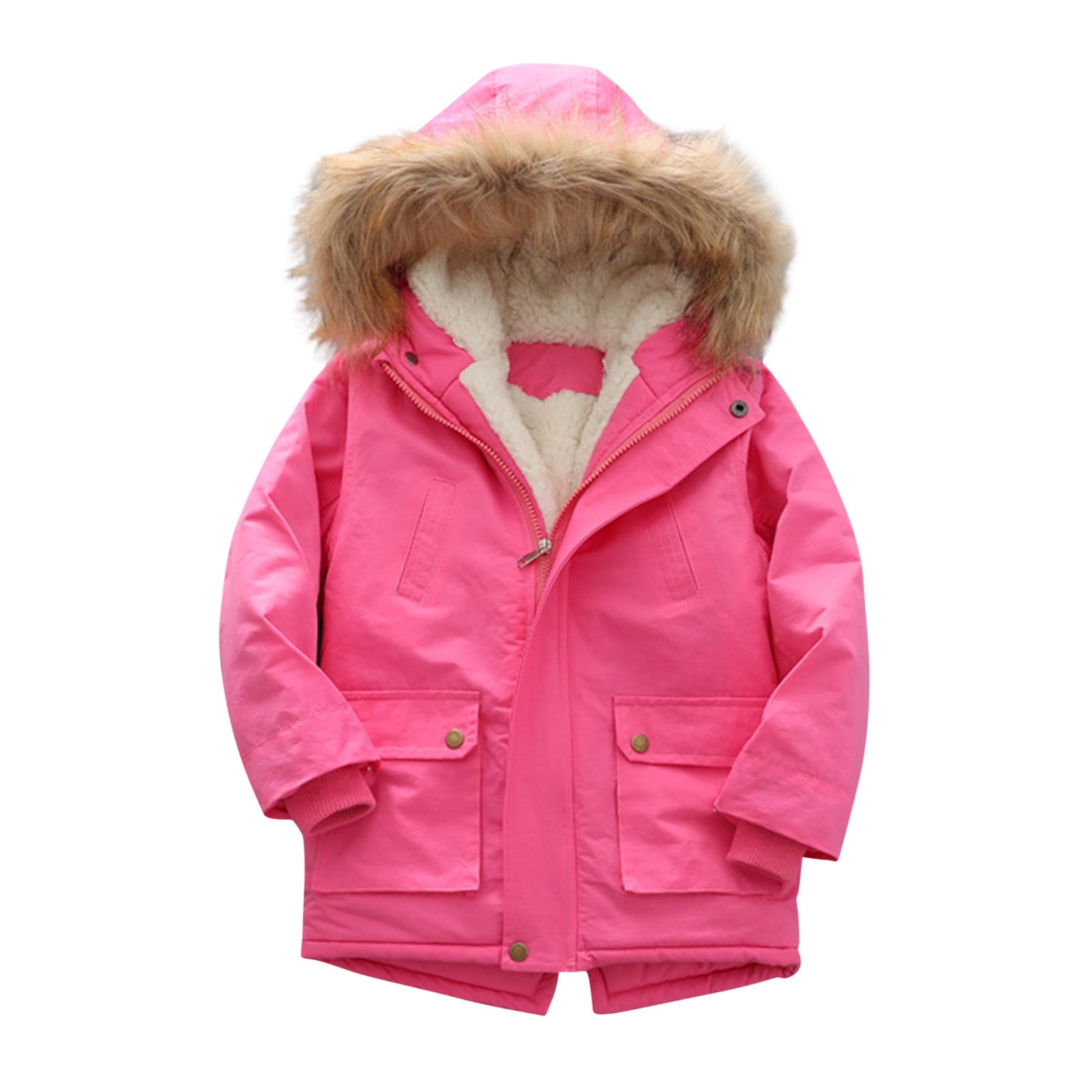 Generic Girls' Plush Lined Hooded Parka For Fall And Winter Kids Boy's ...