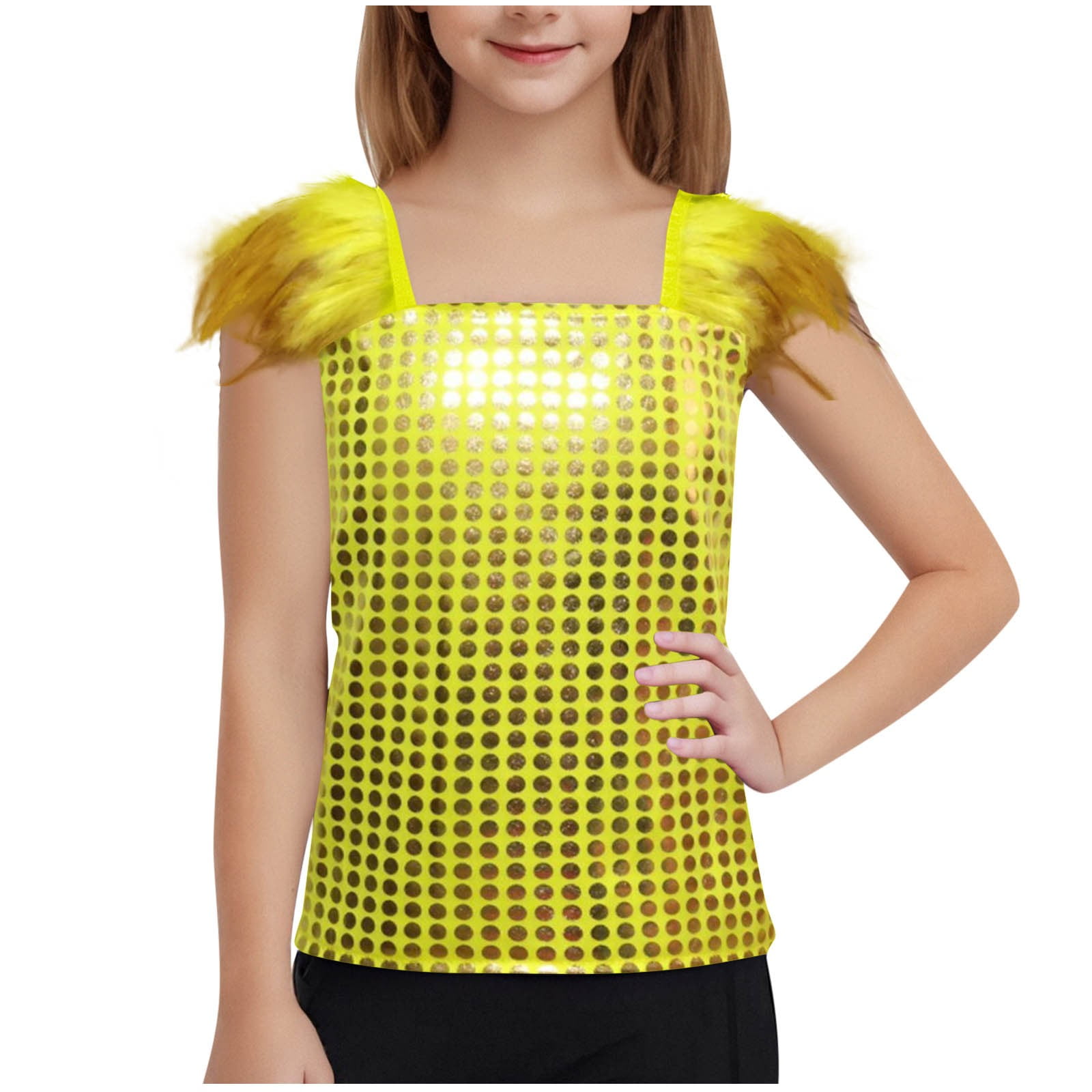 Generic Girls Sequin Dance Tshirts Summer Trendy Shimmer Short Sleeve ...